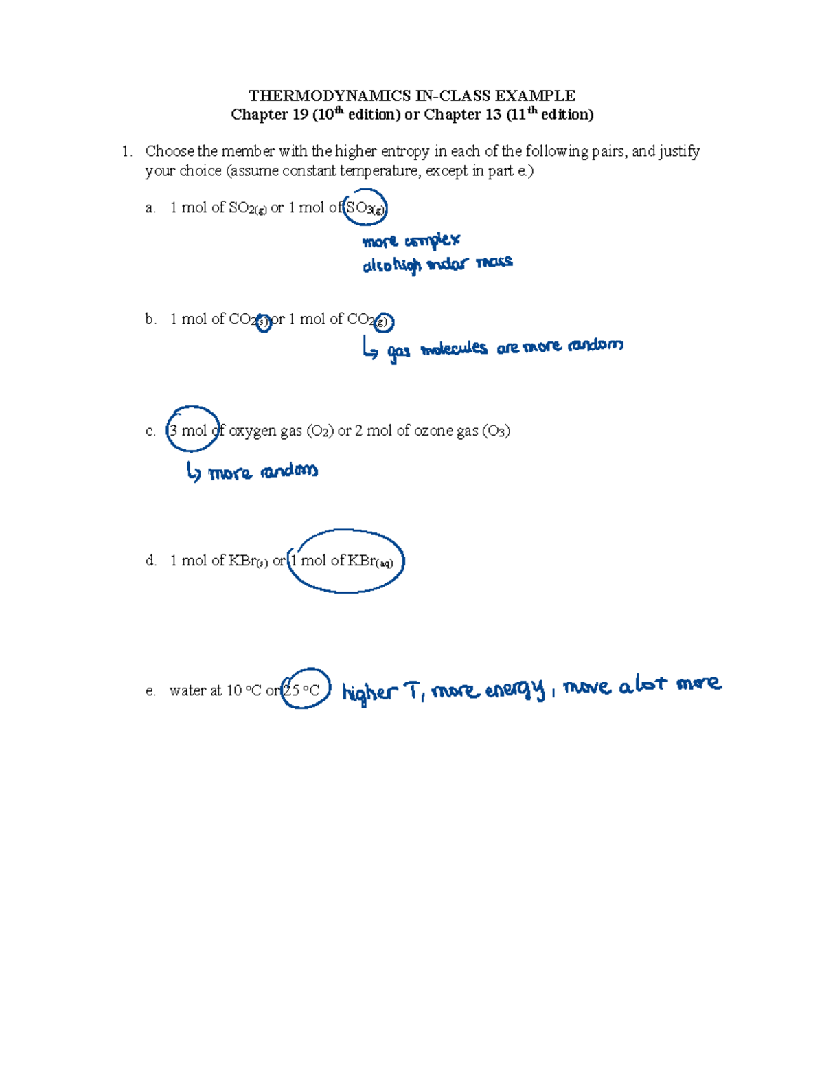 Chapter 20 In-Class Examples - THERMODYNAMICS IN-CLASS EXAMPLE Chapter ...