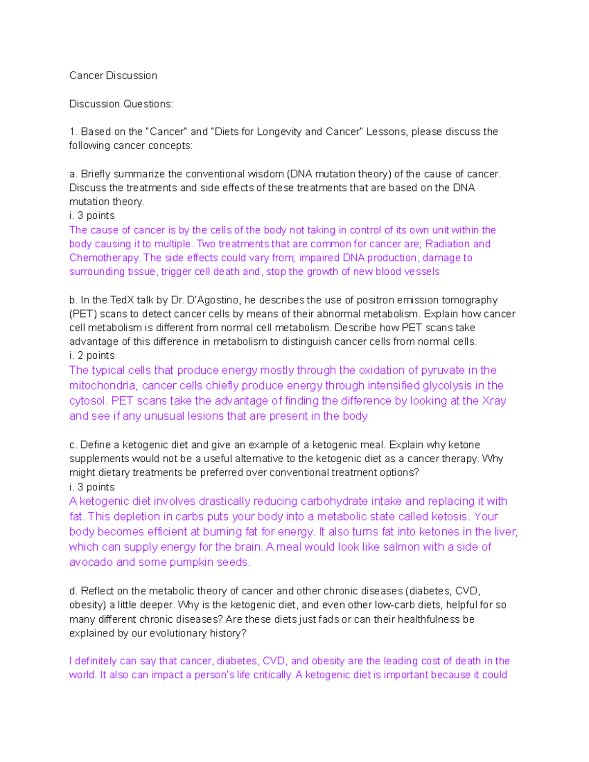 Cancer Discussion - assignment - Cancer Discussion Discussion Questions ...