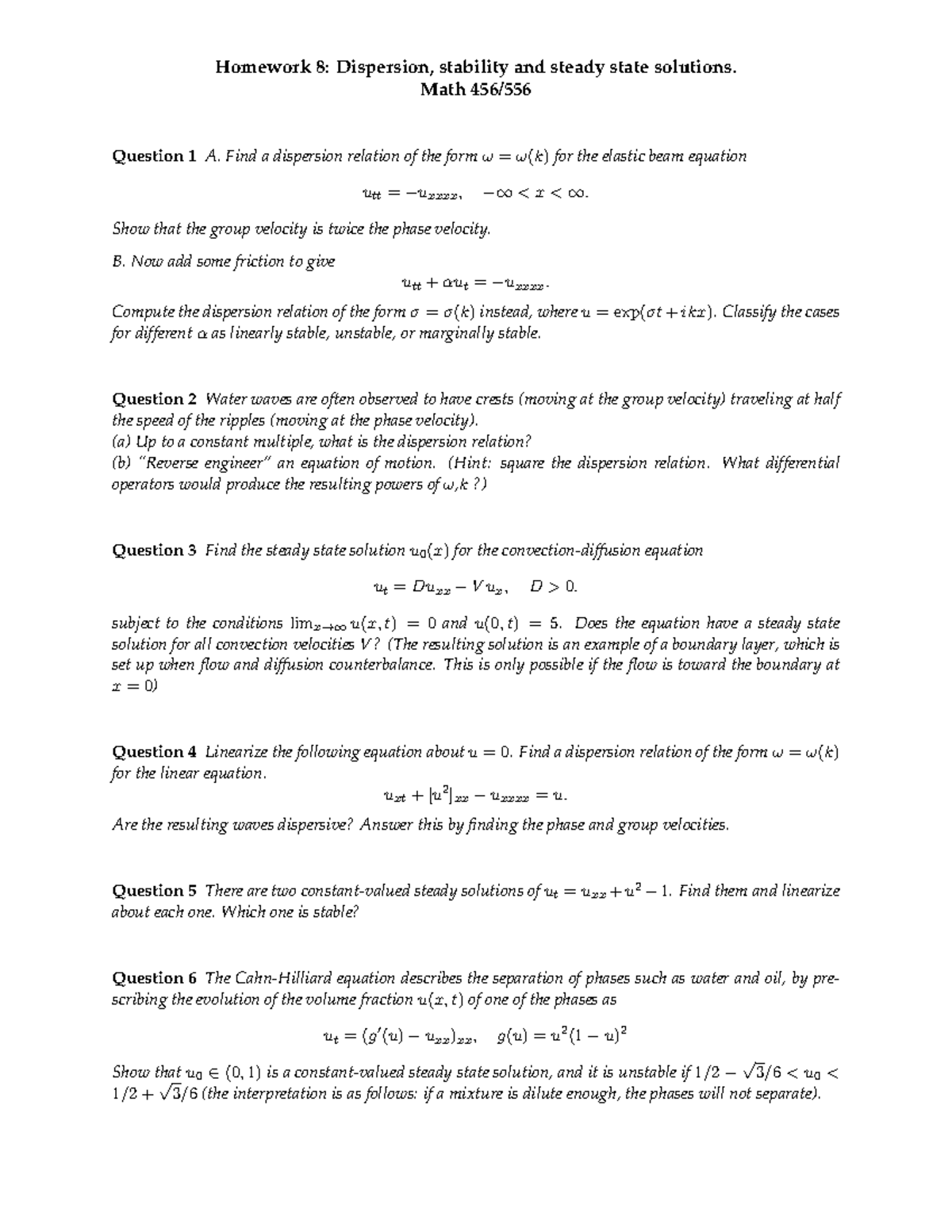 Homework 8 - Homework 8: Dispersion, stability and steady state ...