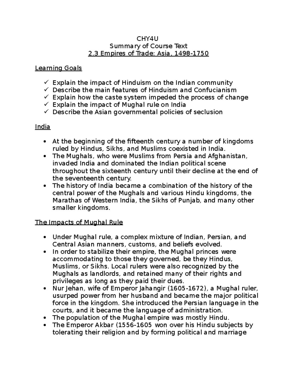 2.3 Empires of Trade (Asia), 1498-1750 Notes - CHY4U Summary of Course ...