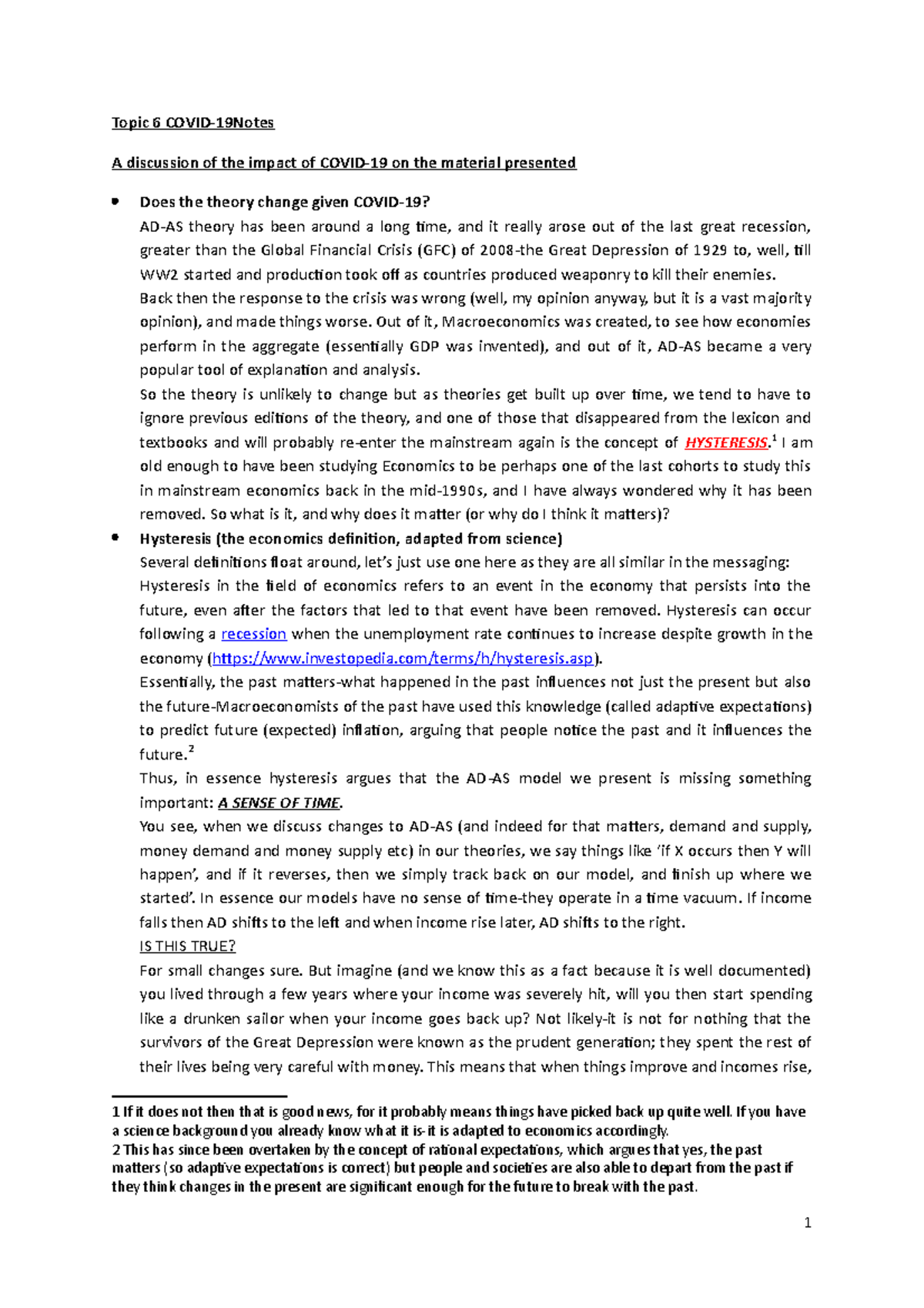 Topic 6 Covid-19 Notes - wer - Topic 6 COVID-19Notes A discussion of ...