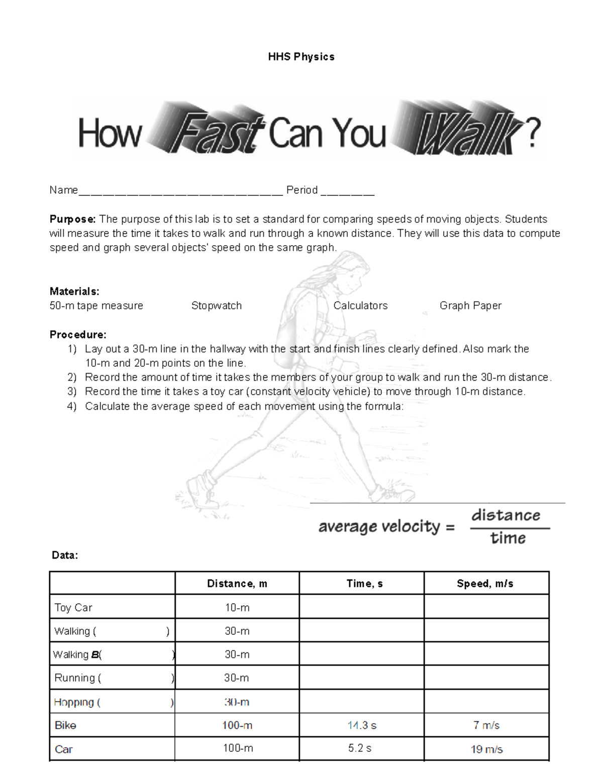 Introduction Lab - How Fast Can You Walk - HHS Physics Name