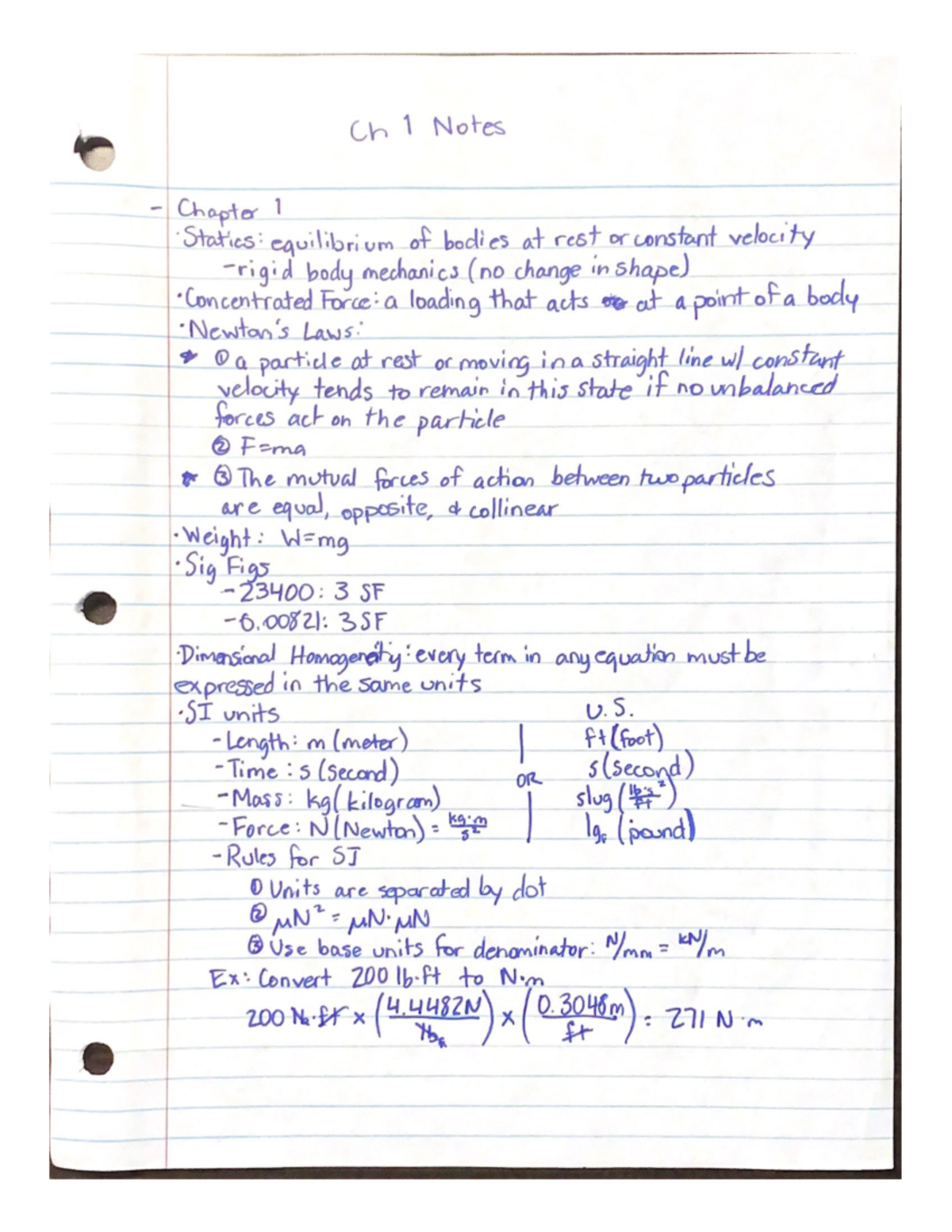 Ch 1 Notes - Introduction to Statics - Professor Dr. Qiu - MAE 241 ...