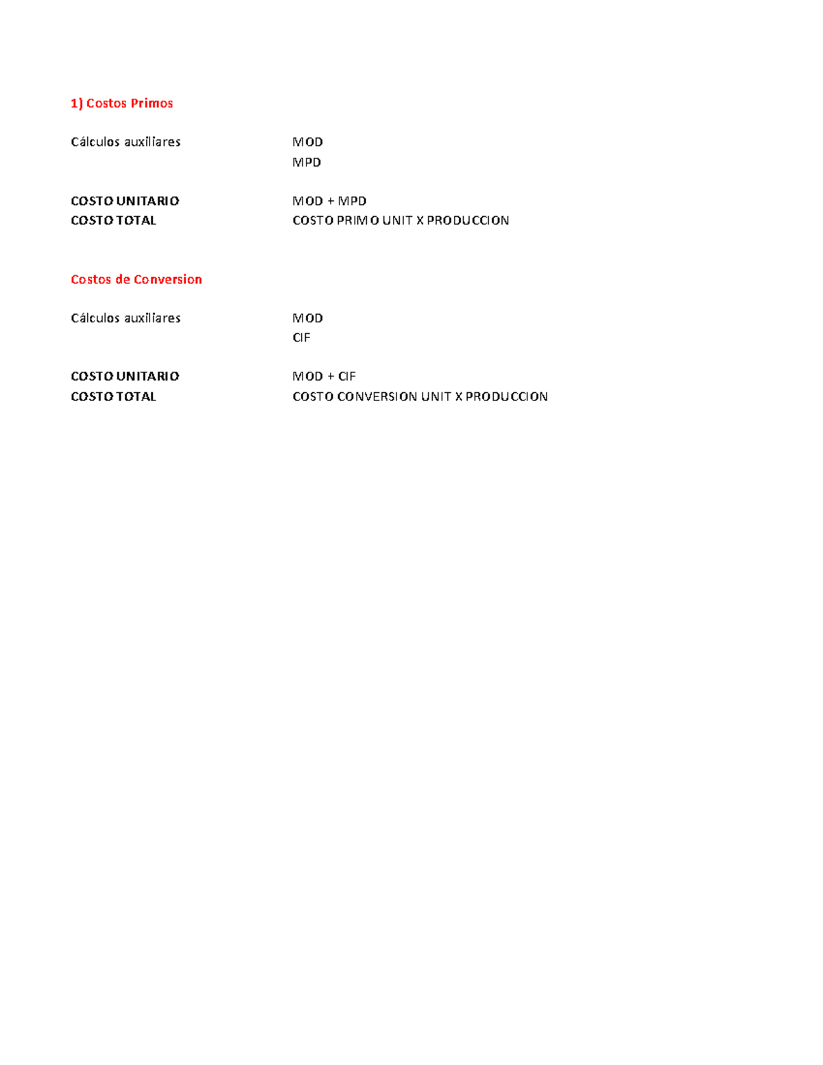 TP 1 Contabilidad DE Costos (modelo) - Costos Primos Cálculos auxiliares MOD MPD COSTO UNITARIO ...