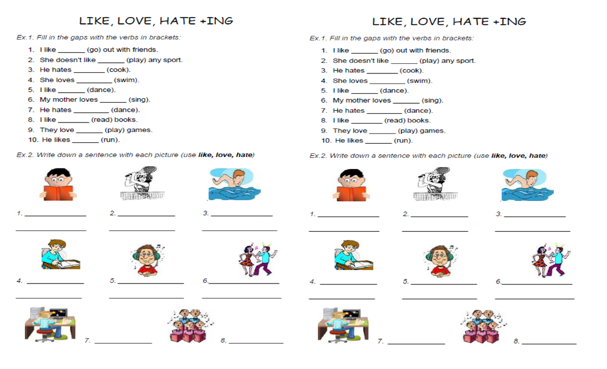 Practice LOVE, LIKE, HATE - english - Studocu