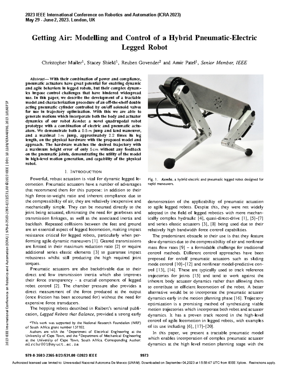 Getting Air Modelling and Control of a Hybrid Pneumatic-Electric Legged ...