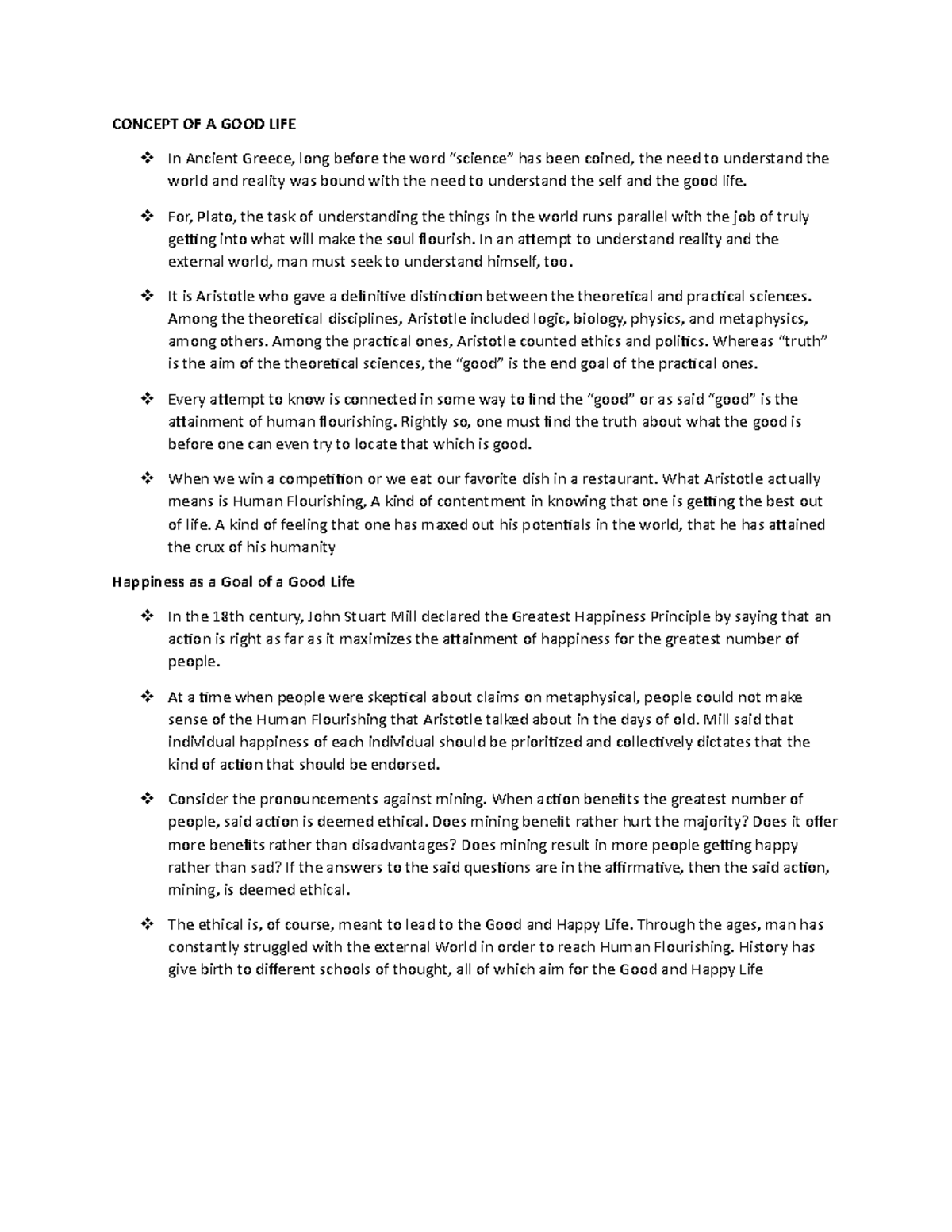 Concept OF A GOOD LIFE - CONCEPT OF A GOOD LIFE In Ancient Greece, long ...