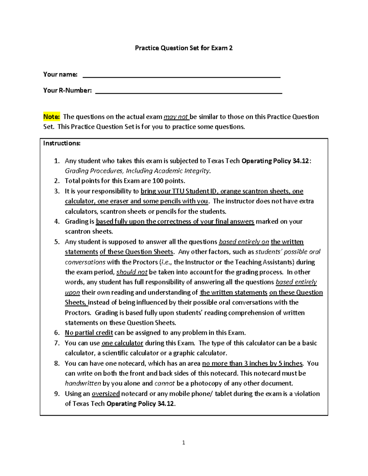 24F Practice Question Set for Exam 2 - Practice Question Set for Exam 2 Your name: - Studocu