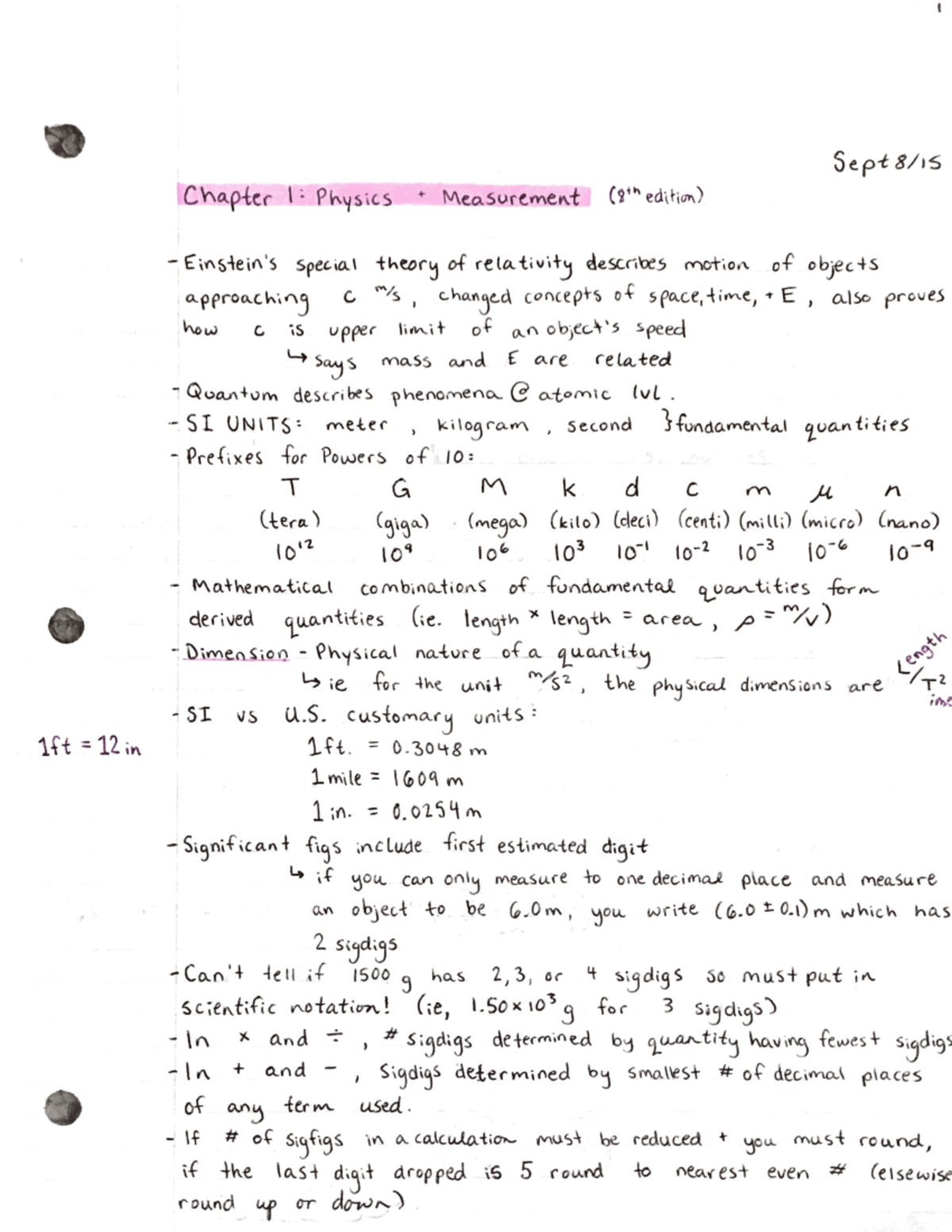 PHYS 1D03 Textbook Notes - Physics 1D03 - Studocu