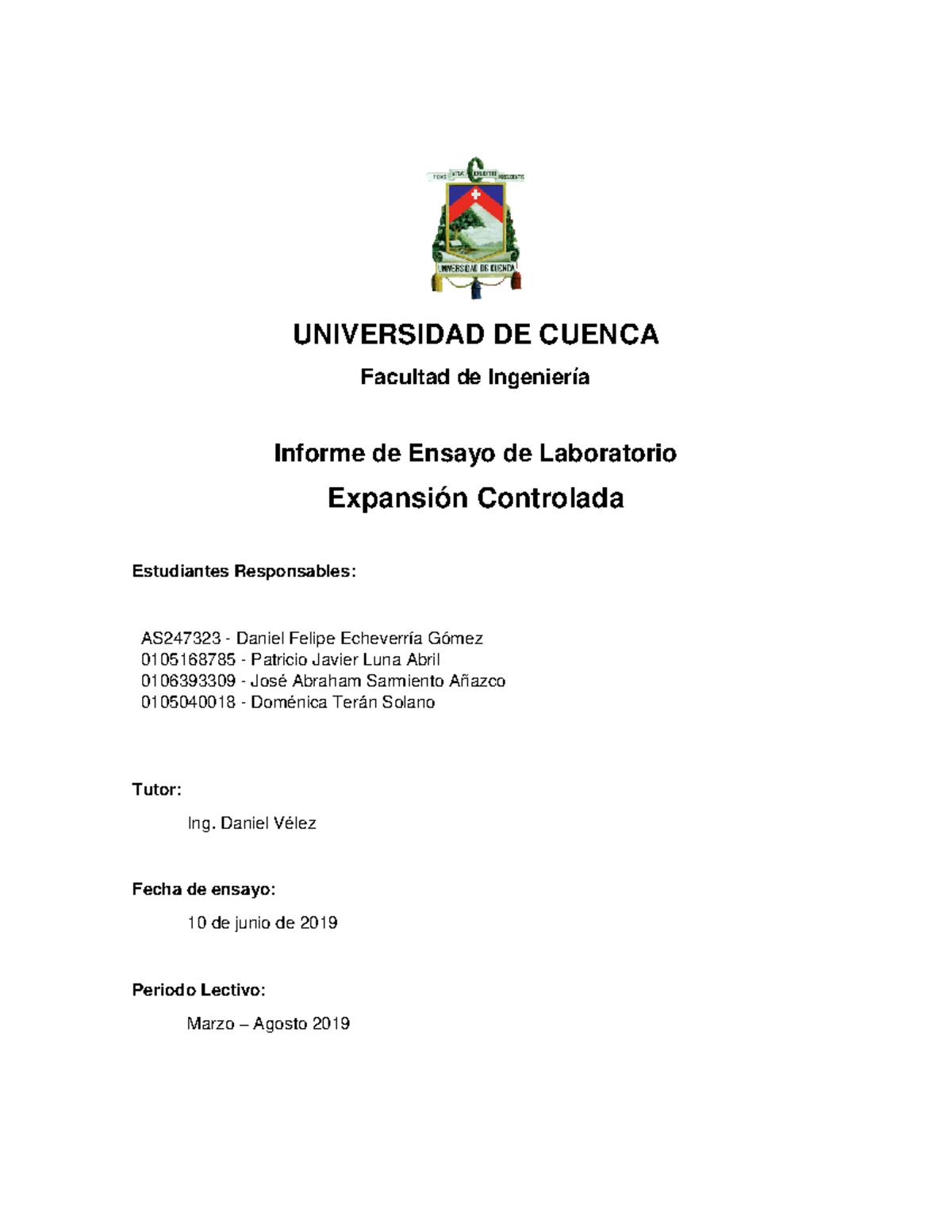 Expansion controlada - ensayo de suelos - Warning: TT: undefined function: 32 UNIVERSIDAD DE ...