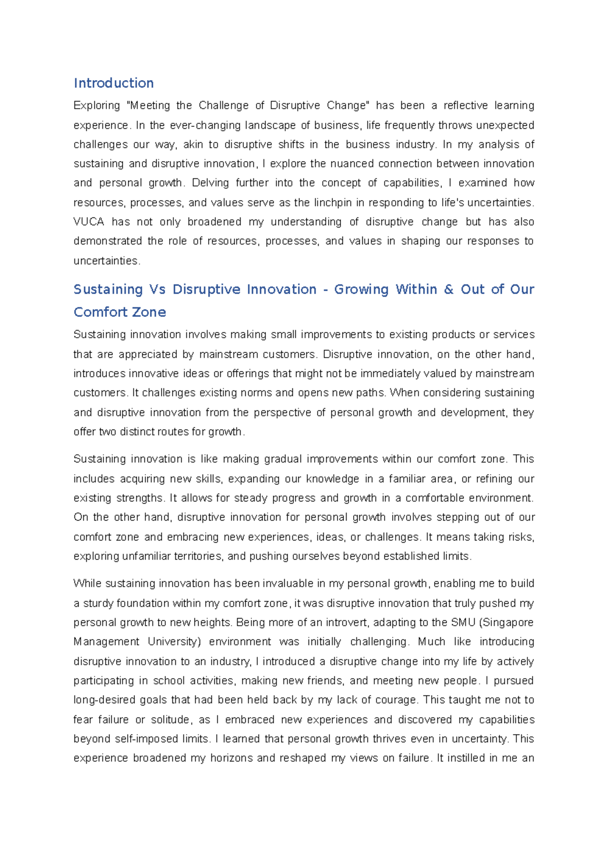 VUCA Individual Essay - Introduction Exploring "Meeting the Challenge ...