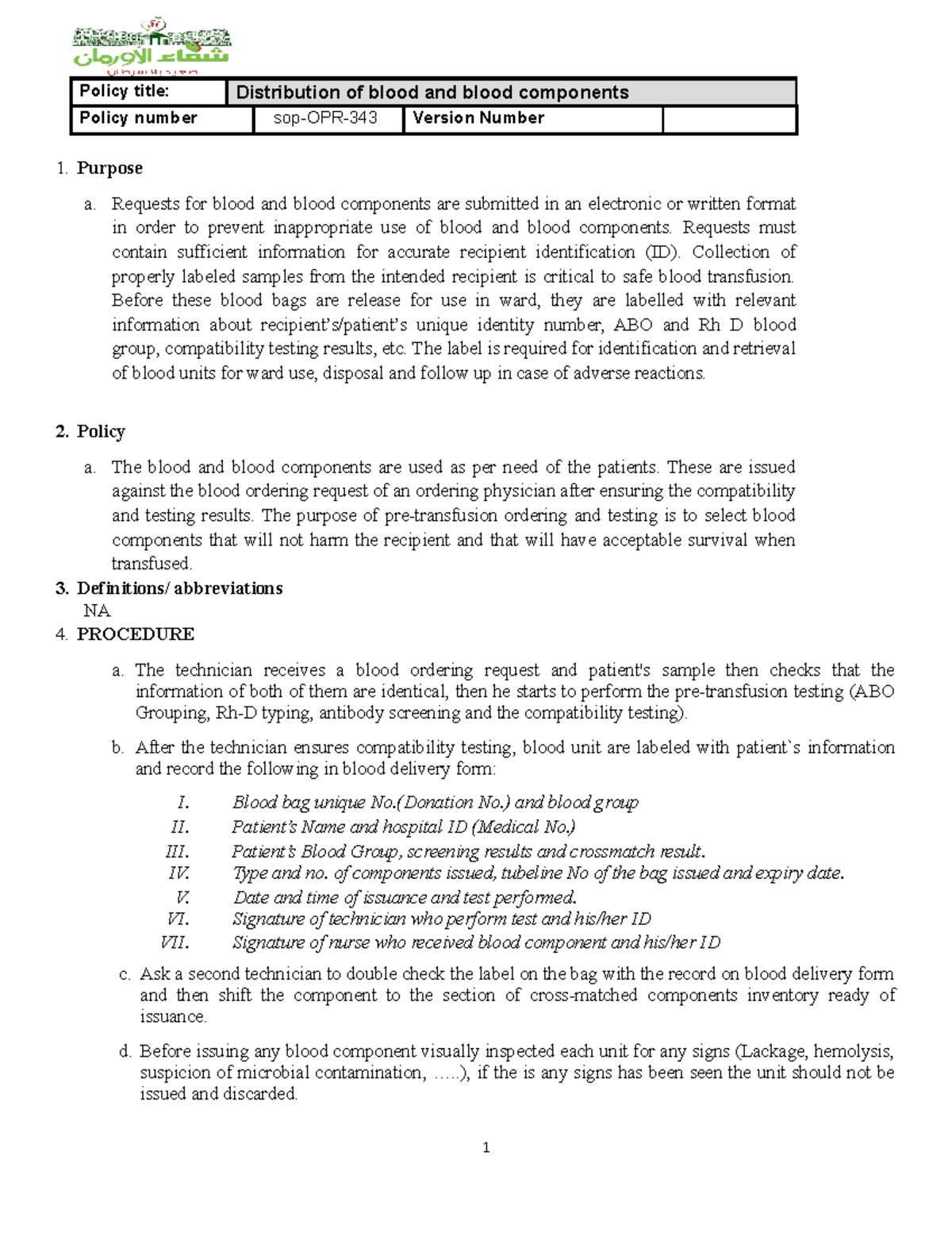 Distribution of blood and blood components - Requests for blood and ...