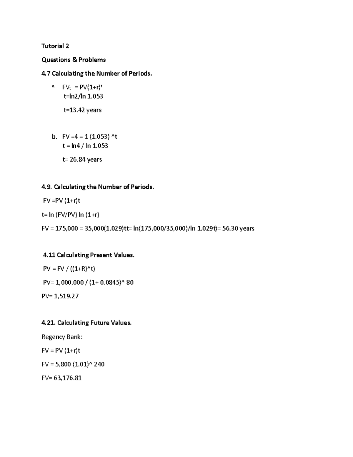Financial Management - Homework 2 - Tutorial 2 Questions & Problems 4 Calculating the Number of ...