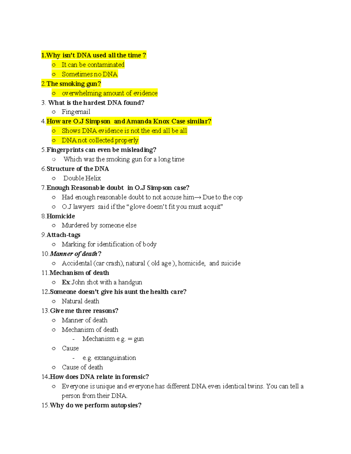 Forensics 12 Final Test Review - 1 isn't DNA used all the time? It can ...