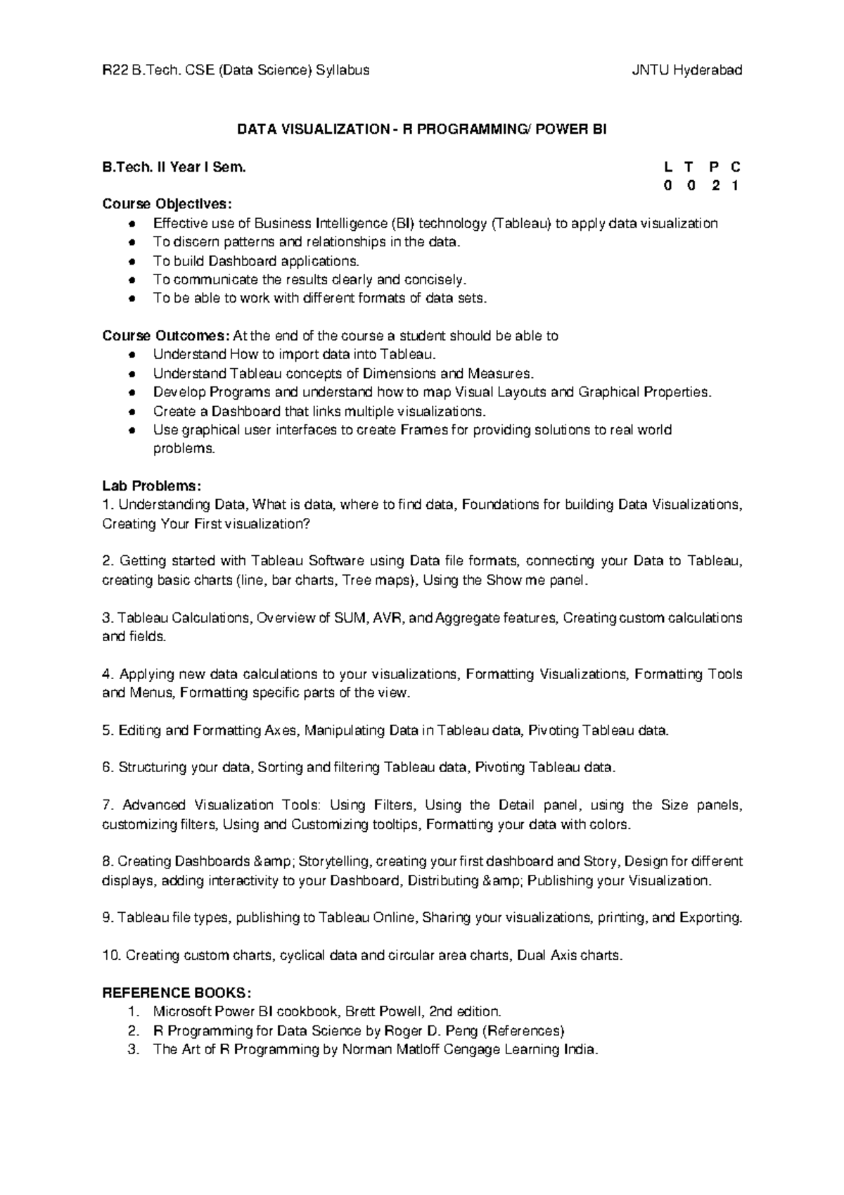 DV syllabus - R22 B. CSE (Data Science) Syllabus JNTU Hyderabad DATA ...