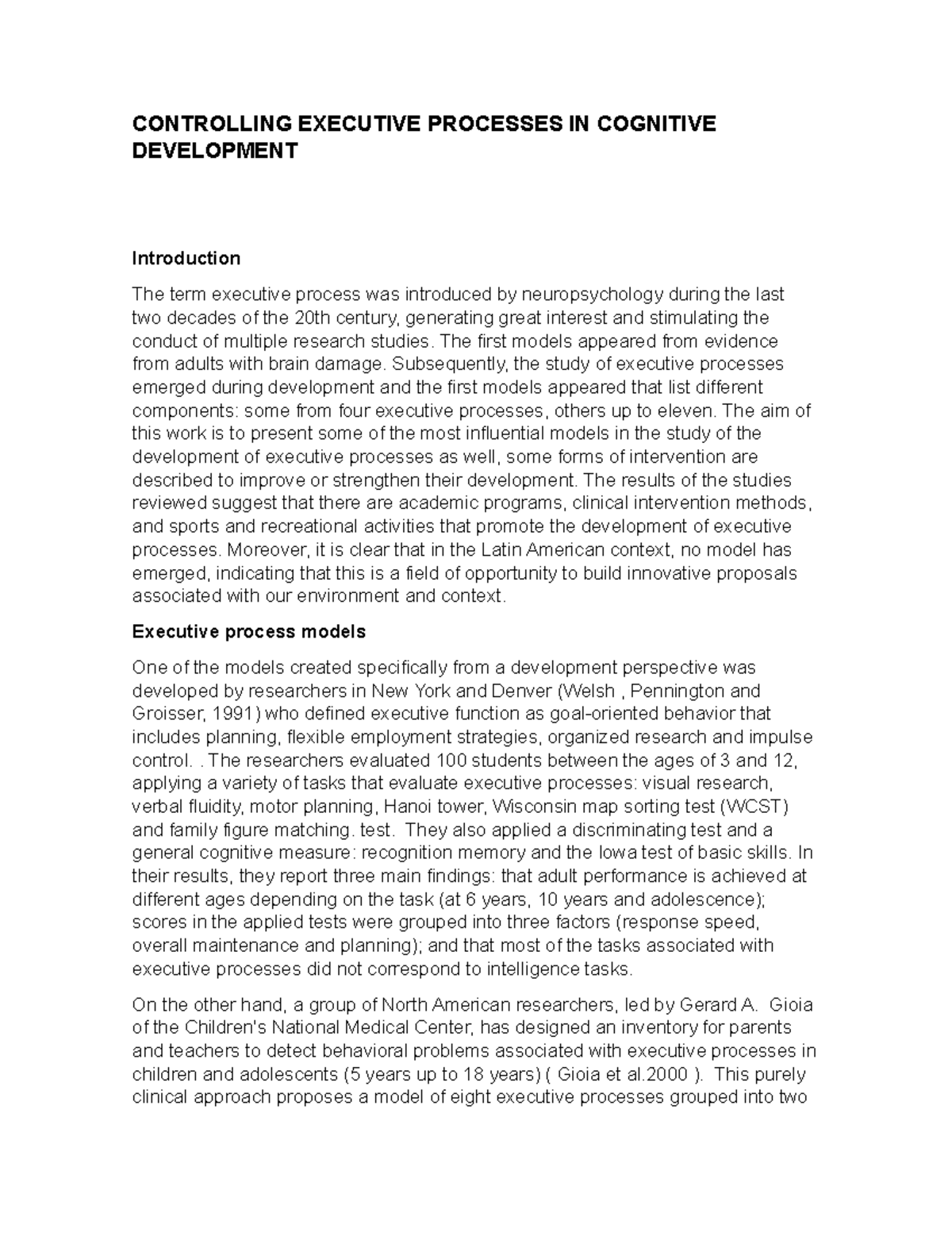 Controlling executive processes in cognitive development - CONTROLLING ...