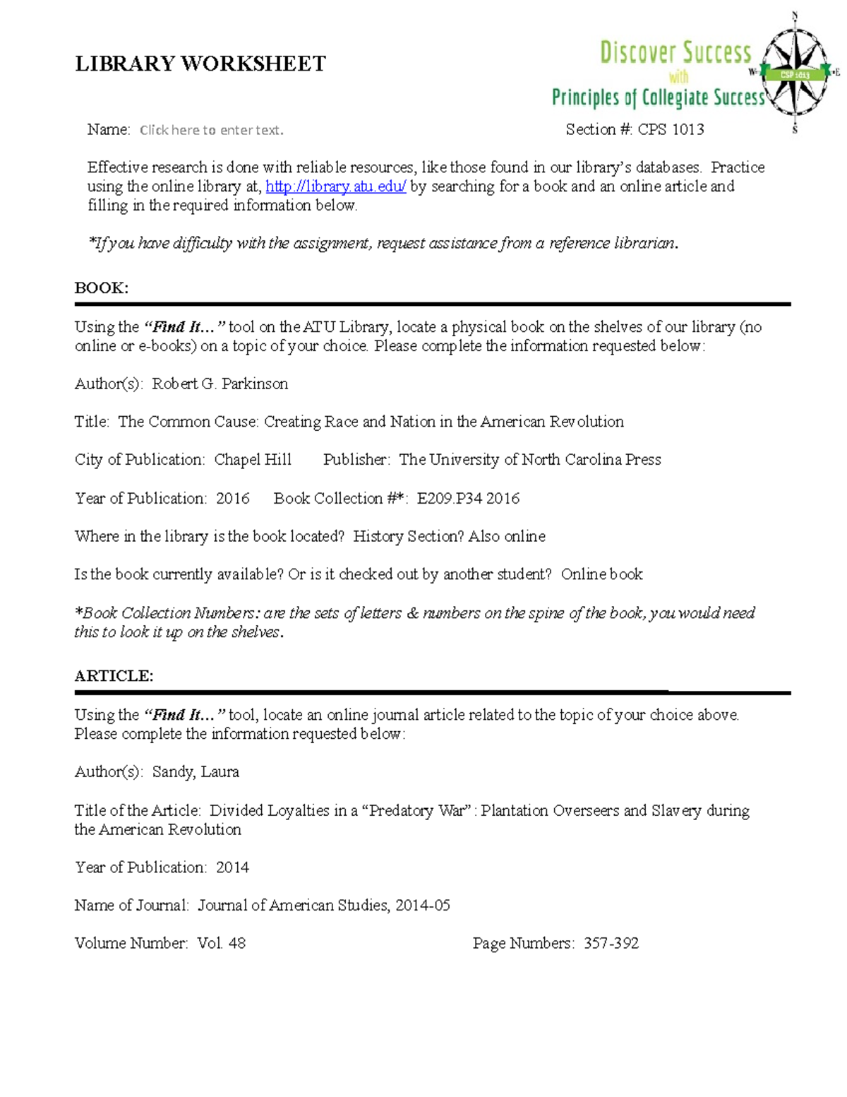 Library Worksheet - LIBRARY WORKSHEET Name: Click here to enter text ...