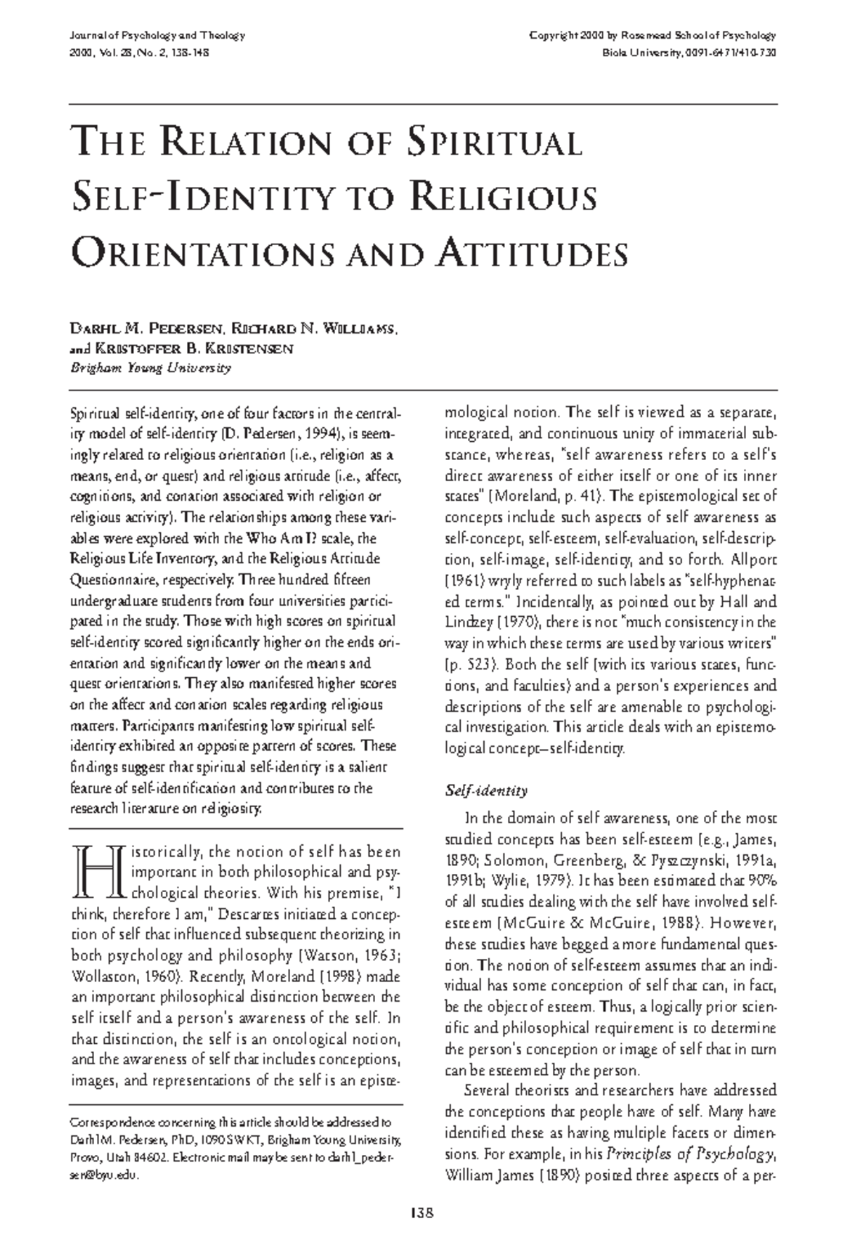 The Relation of Spiritual Self Identity - Journal of Psychology and ...
