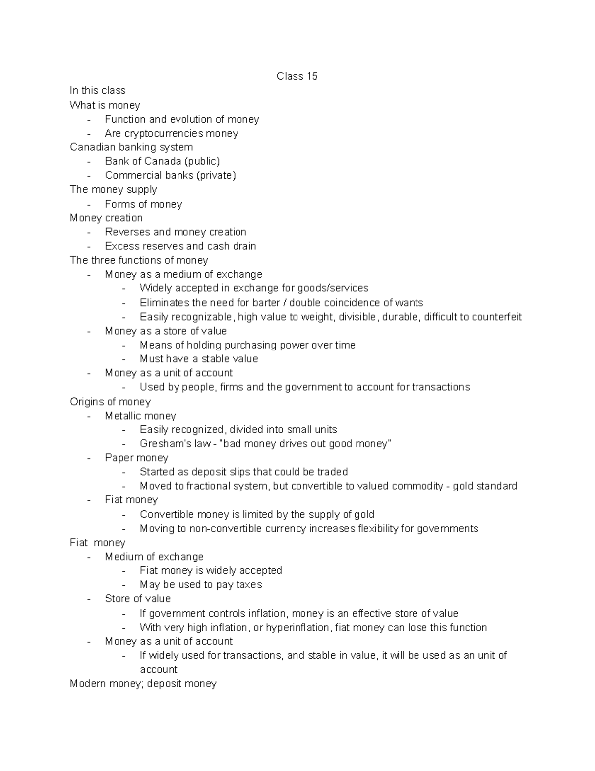 EC-140- Money Supply - Review - Class 15 In this class What is money ...