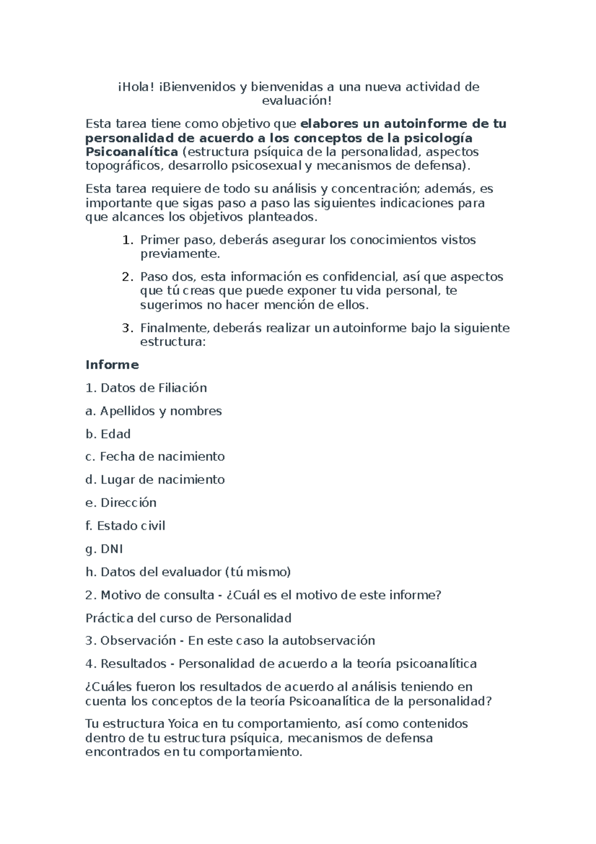 Autoinforme indicaciones - ¡Hola! ¡Bienvenidos y bienvenidas a una ...