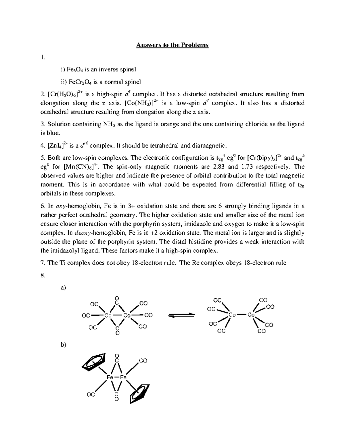 Soln Tut 3B - Practice tutorial shared by professor - Answers to the Problems i) Fe 3 O 4 is an ...