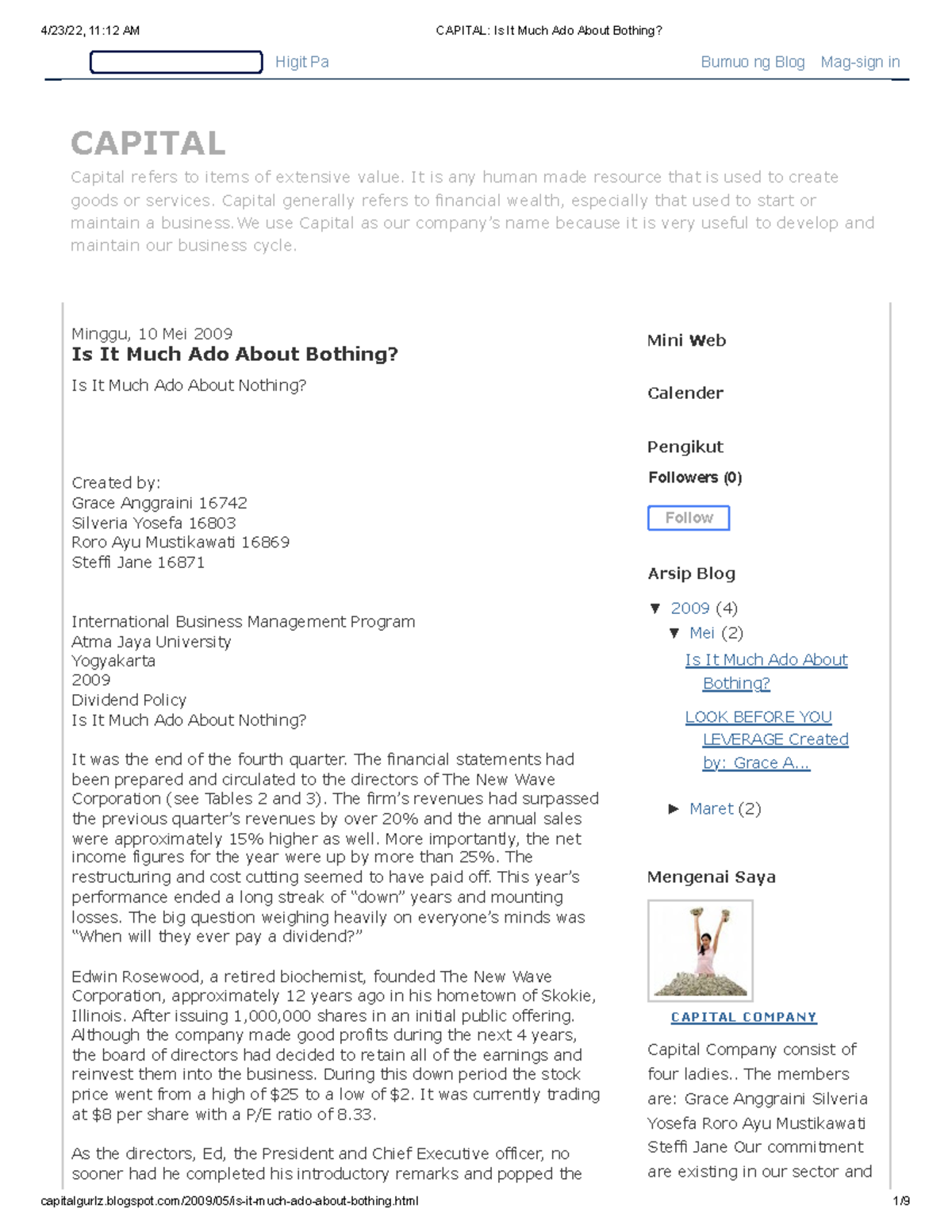 Capital Is It Much Ado About Bothing - Minggu, 10 Mei 2009 Is It Much ...