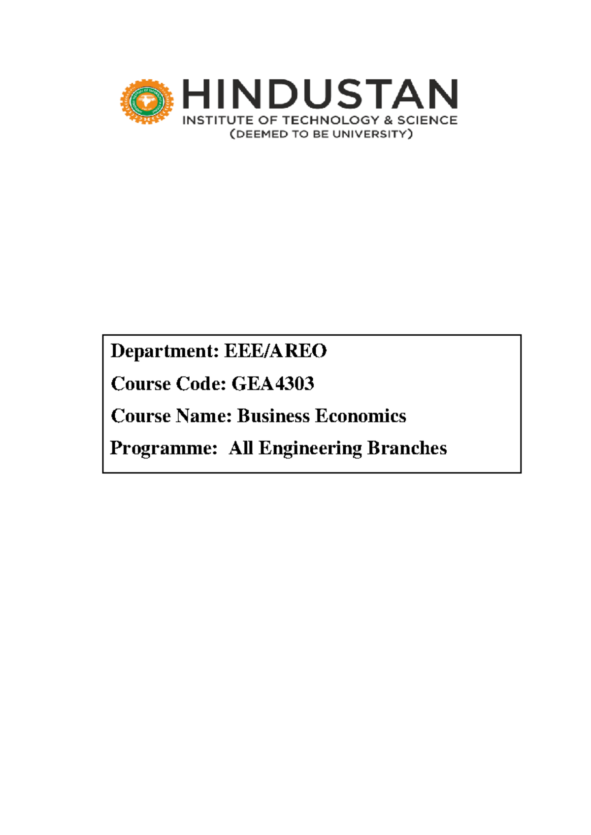 Module II-COST Analysis - Department: EEE/AREO Course Code: GEA Course ...