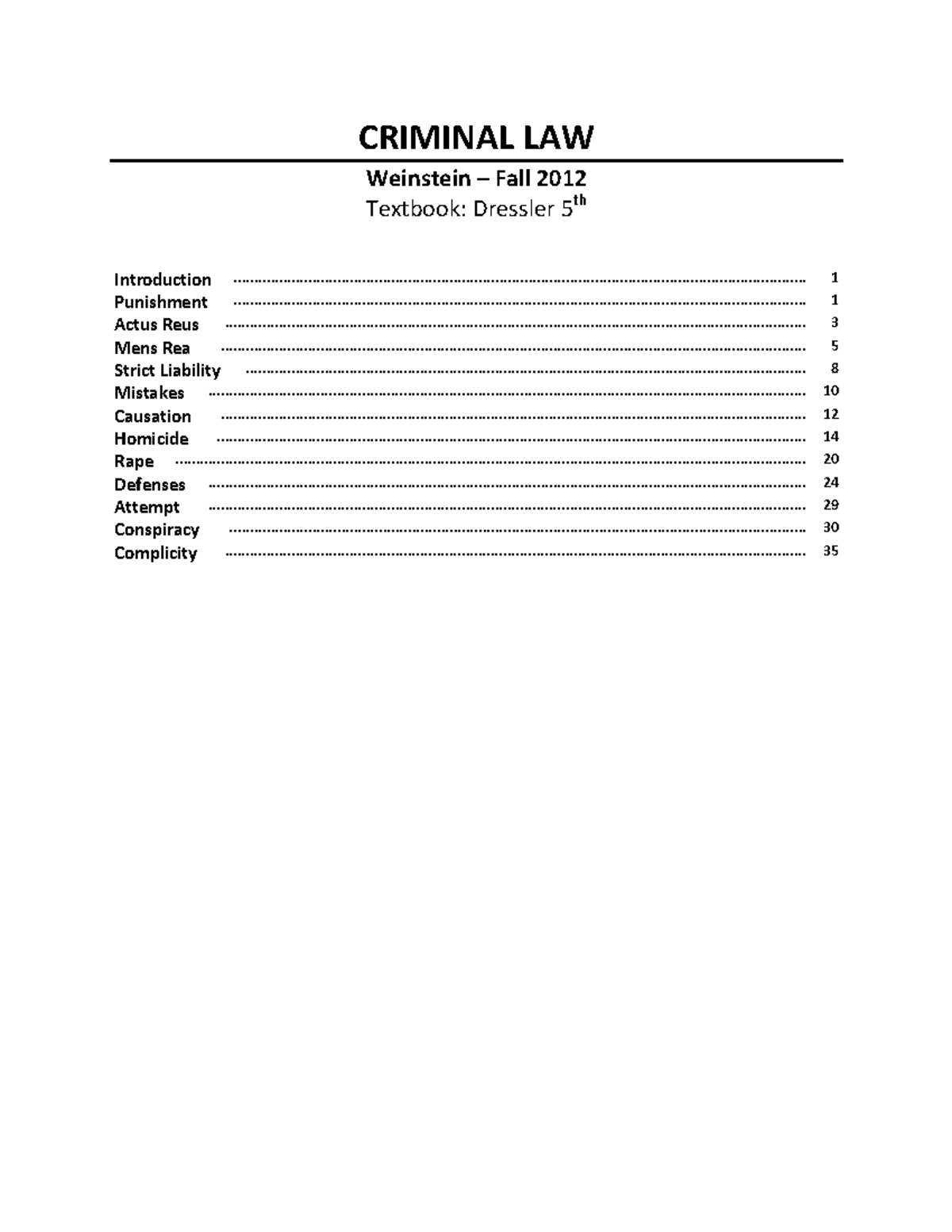 Criminal Law Outline - 1 - CRIMINAL LAW - Weinstein – Fall Textbook ...
