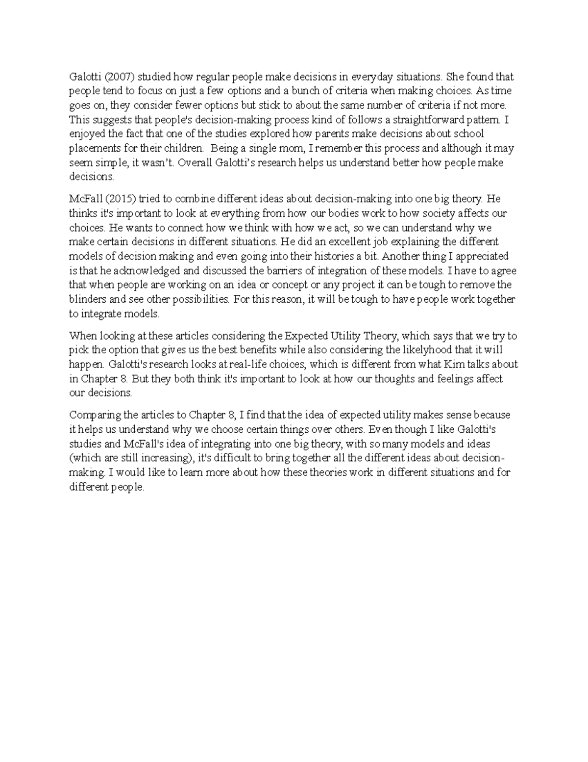 Utility Theory - Summary Psychology of Learning - Galotti (2007 ...