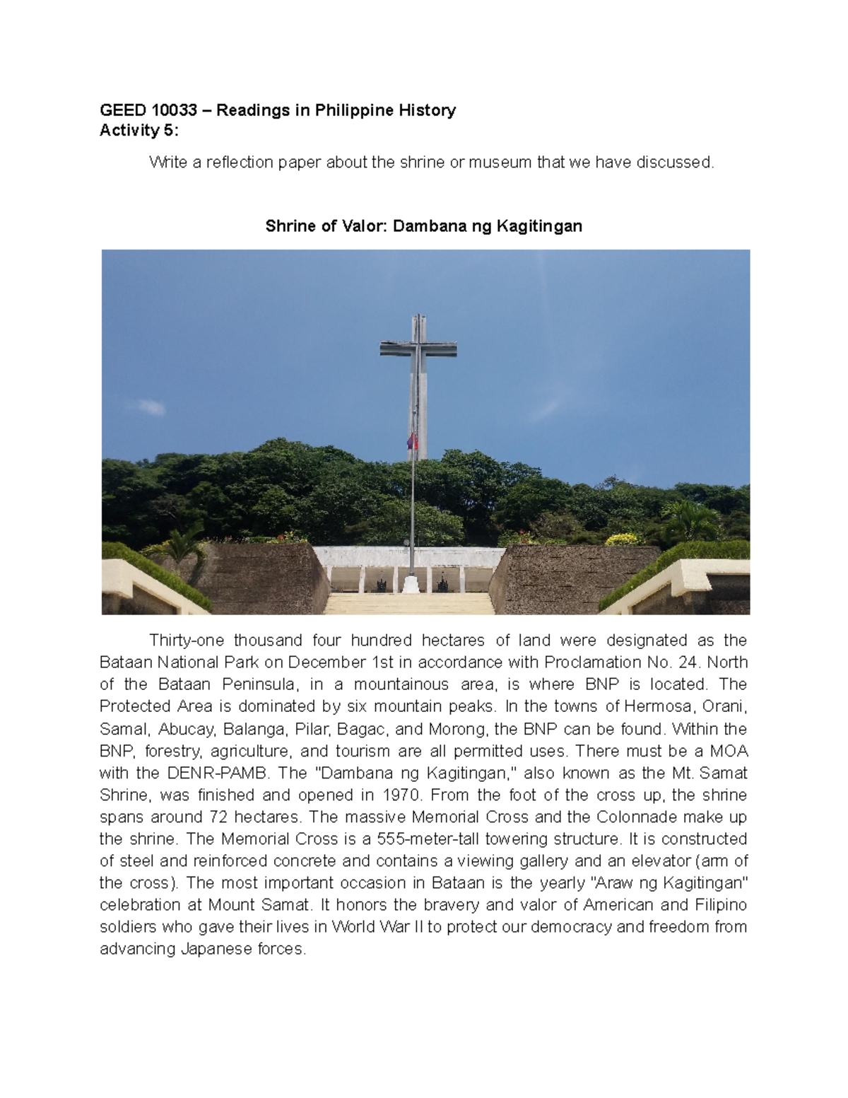 RPH Act5 - rph - GEED 10033 – Readings in Philippine History Activity 5: Write a reflection ...