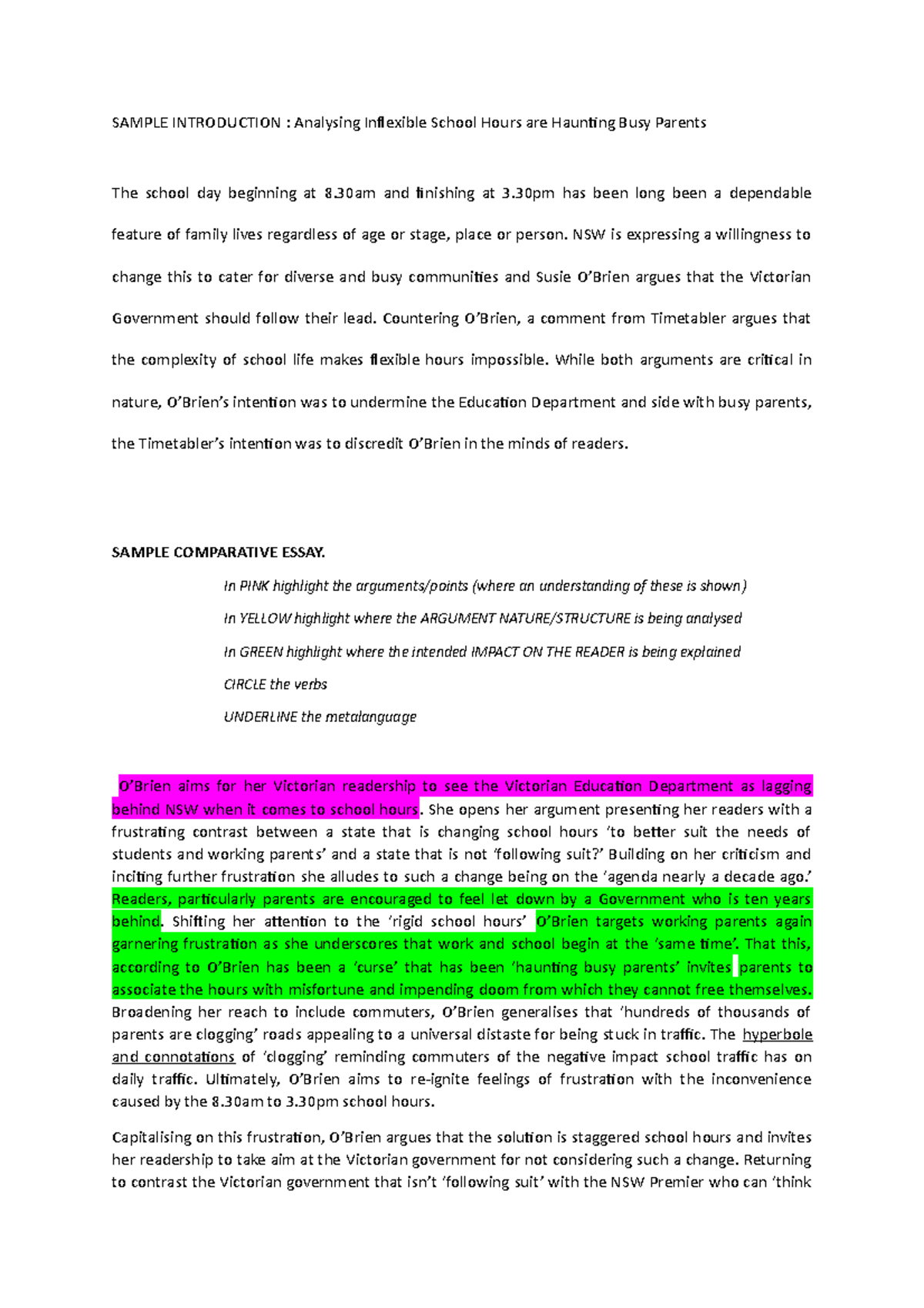 Arg Analysis Flexible School Hours essay response - SAMPLE INTRODUCTION ...