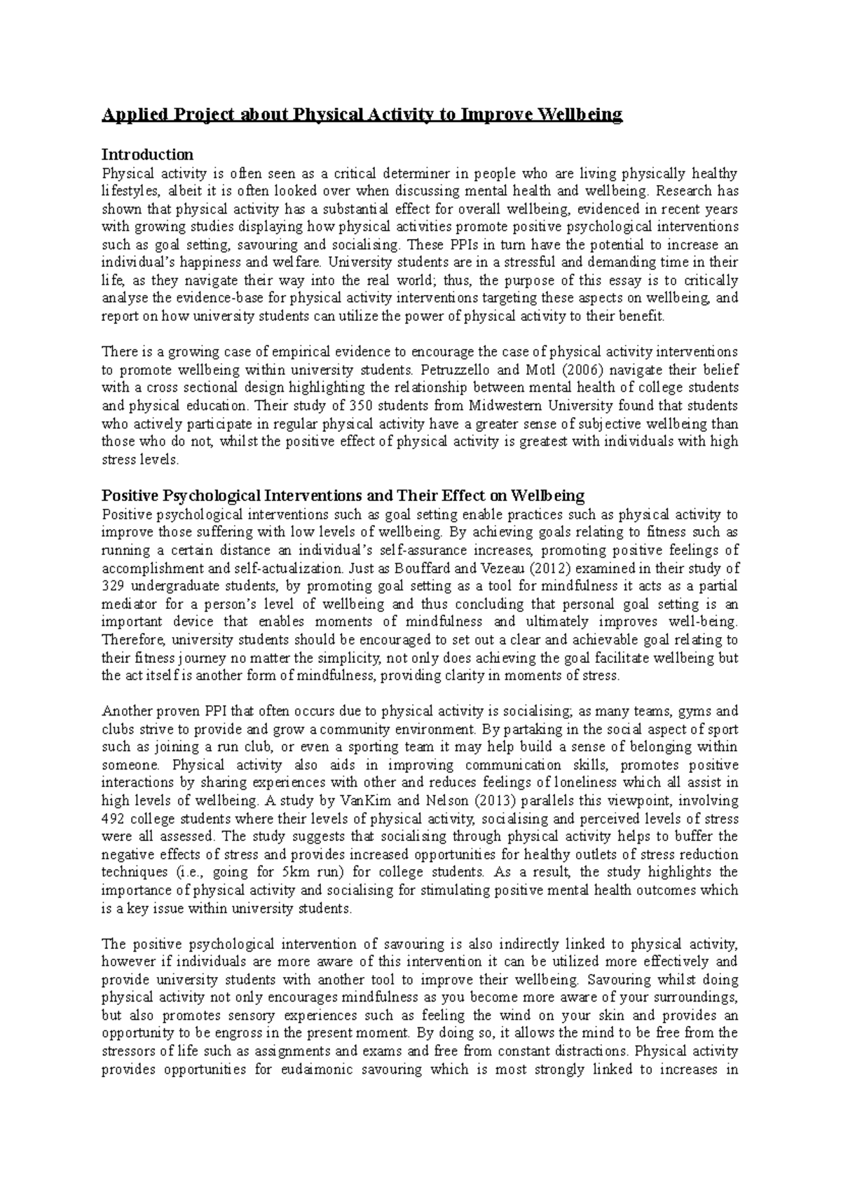 Assignment 2 - Physical Activity as a Positive Psychological ...