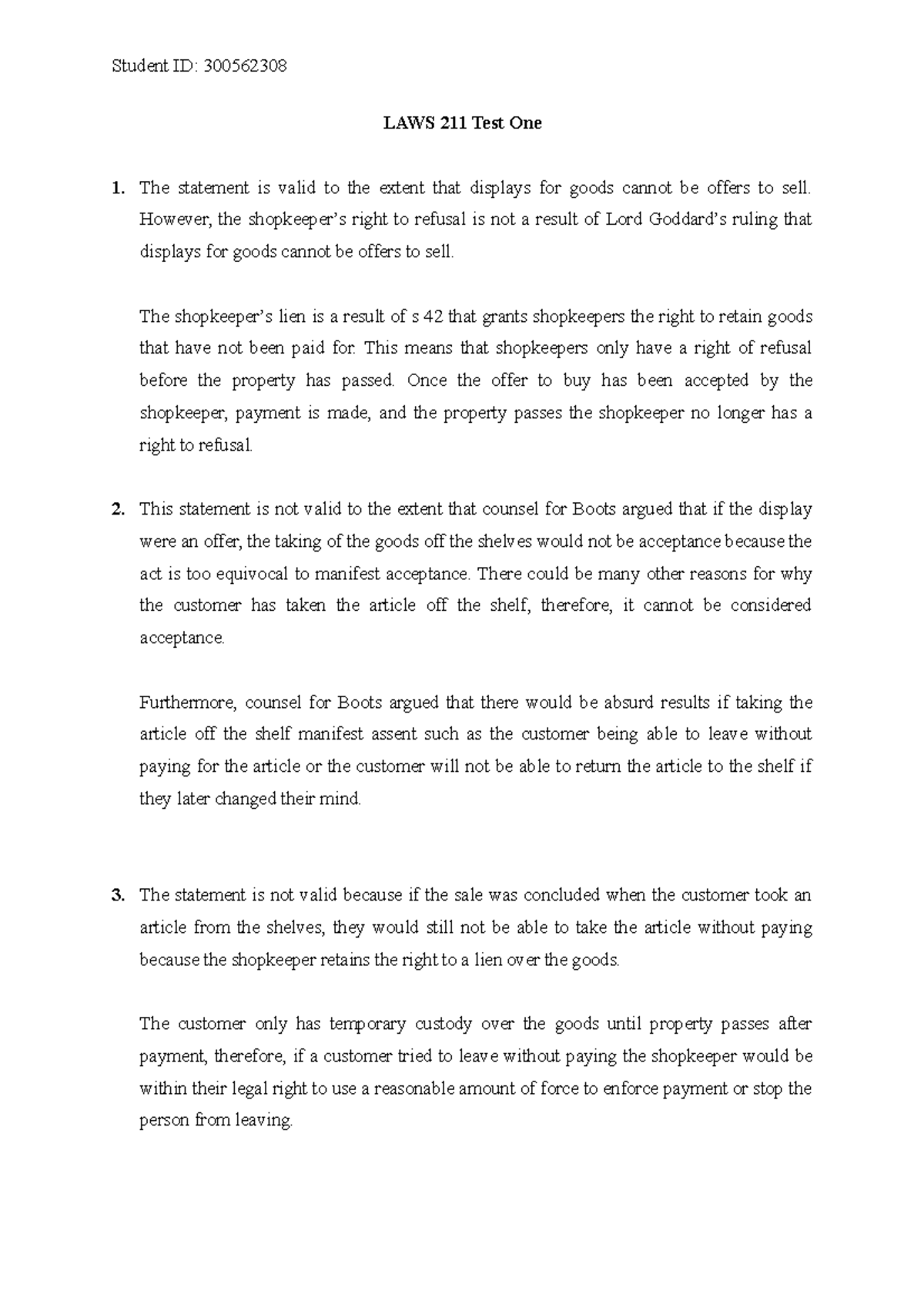 LAWS 211 Test One - Summary of lecture notes on consideration - Student ...