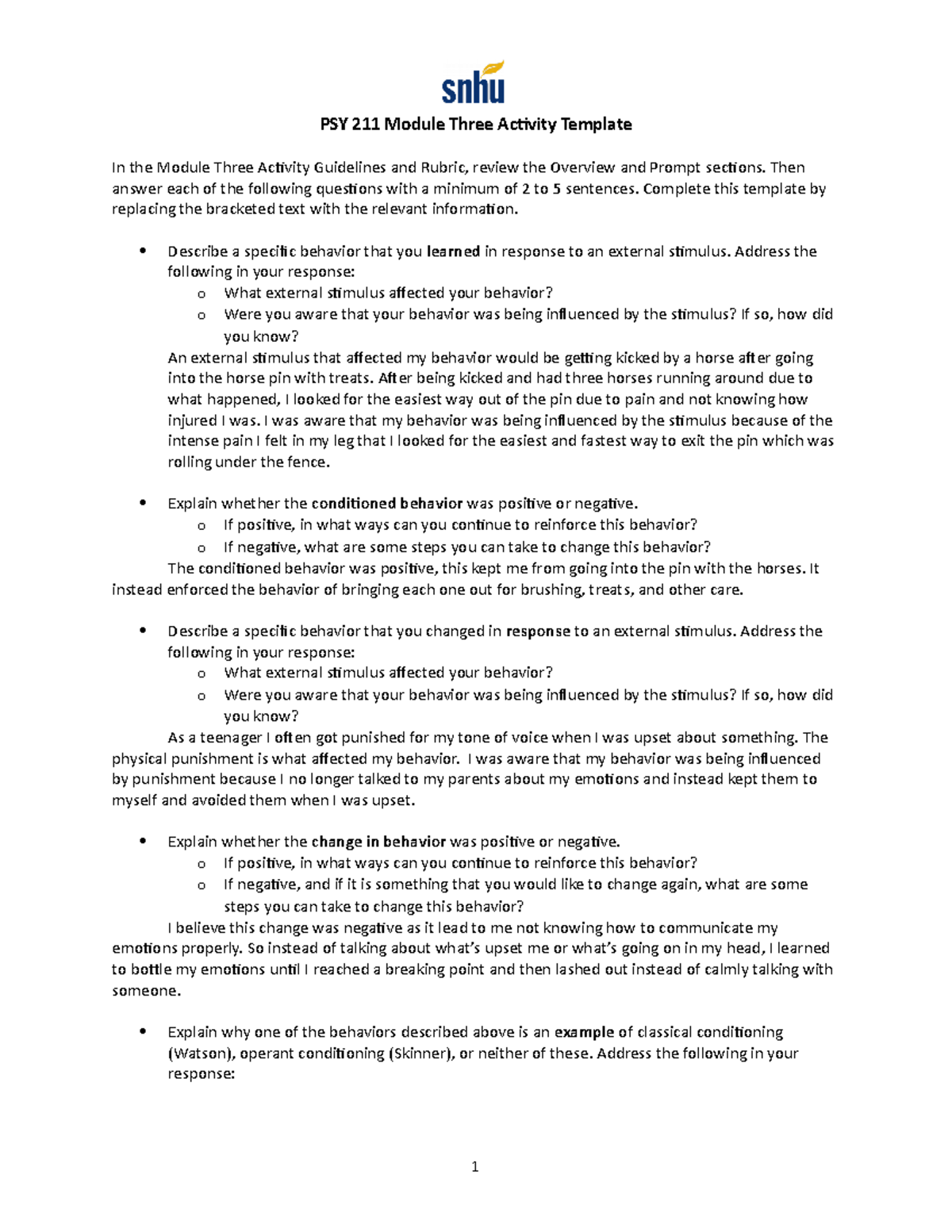 PSY 211 Module Three Activity - PSY211 - SNHU - Studocu