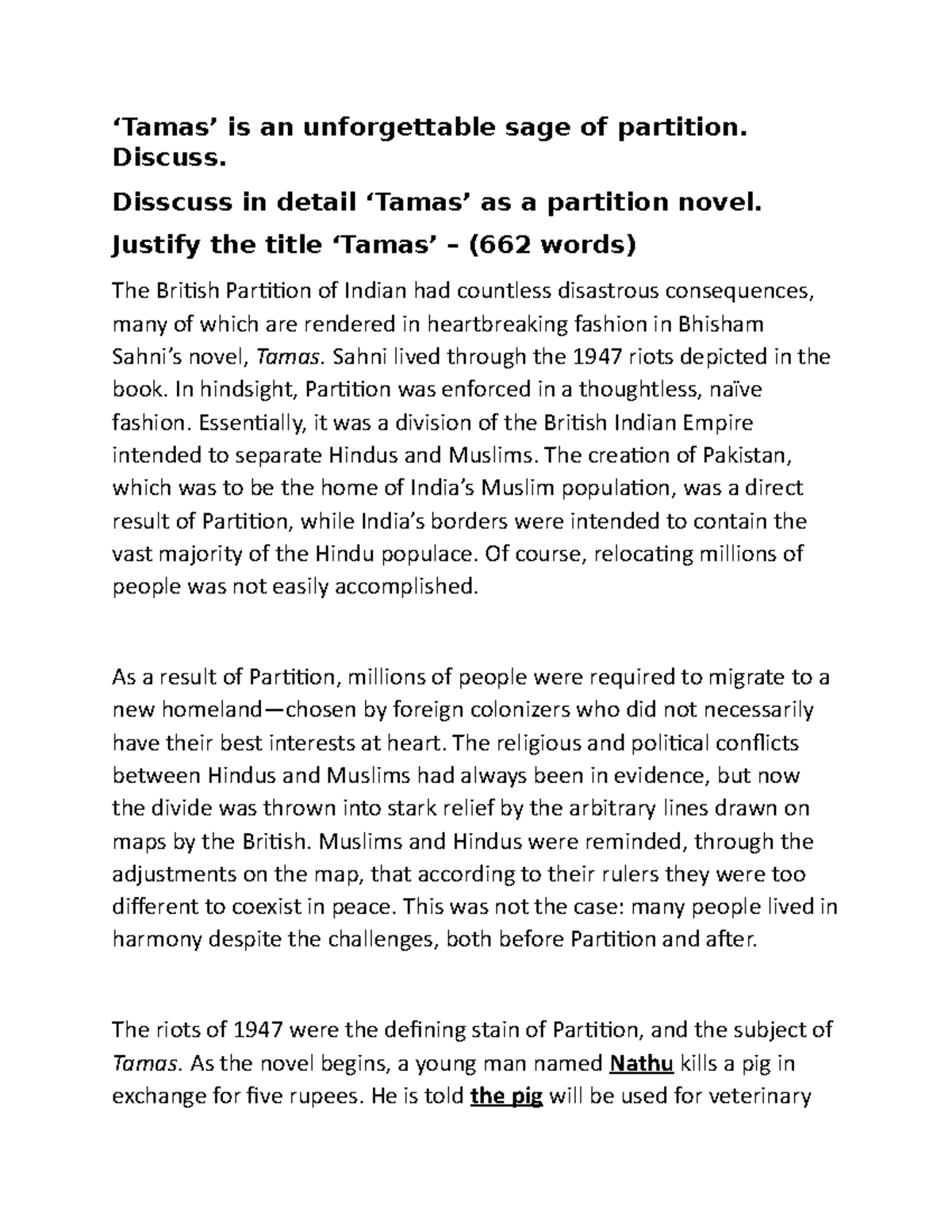 Tamas summary - nbmnbmnbmnh - ‘Tamas’ is an unforgettable sage of ...