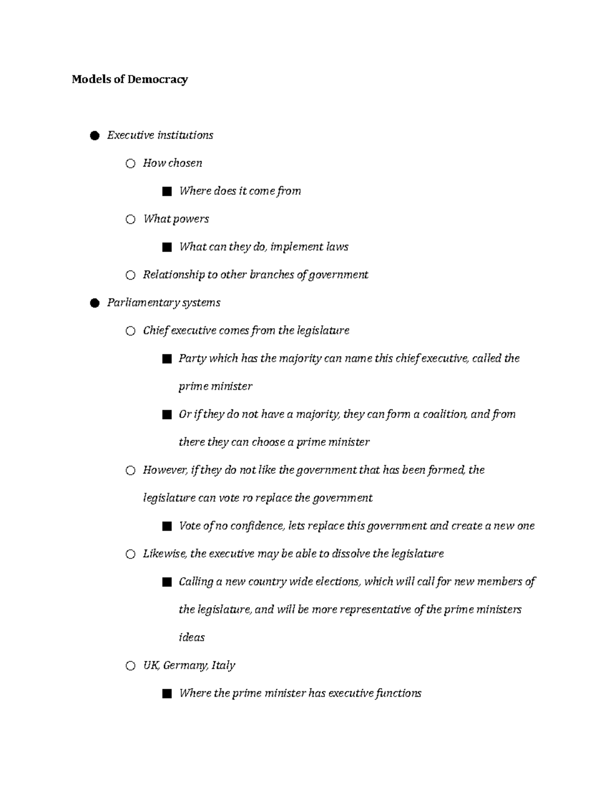 Models of Democracy - Father Carnes - Models of Democracy Executive ...