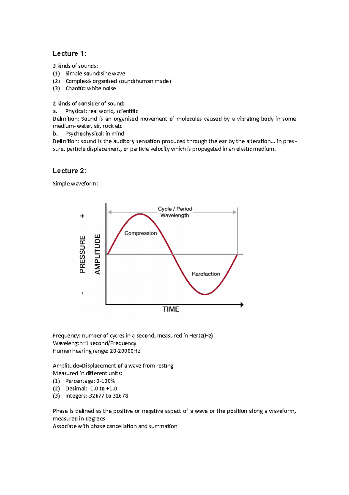 Introduction to sound 1-4 - Lecture 1: 3 kinds of sounds: (1) Simple ...