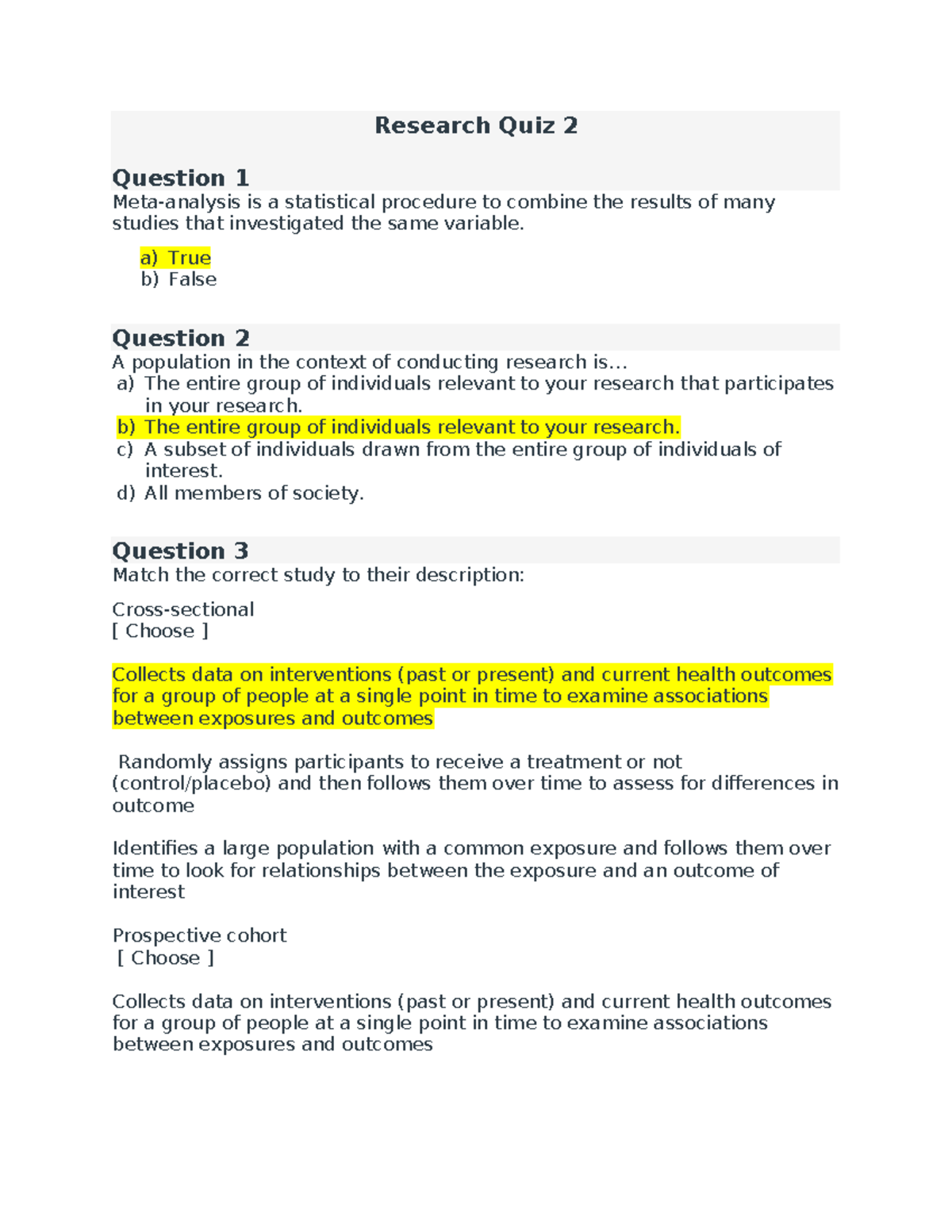Quiz 2 Nursing inquiry - Research Quiz 2 Question 1 Meta-analysis is a ...