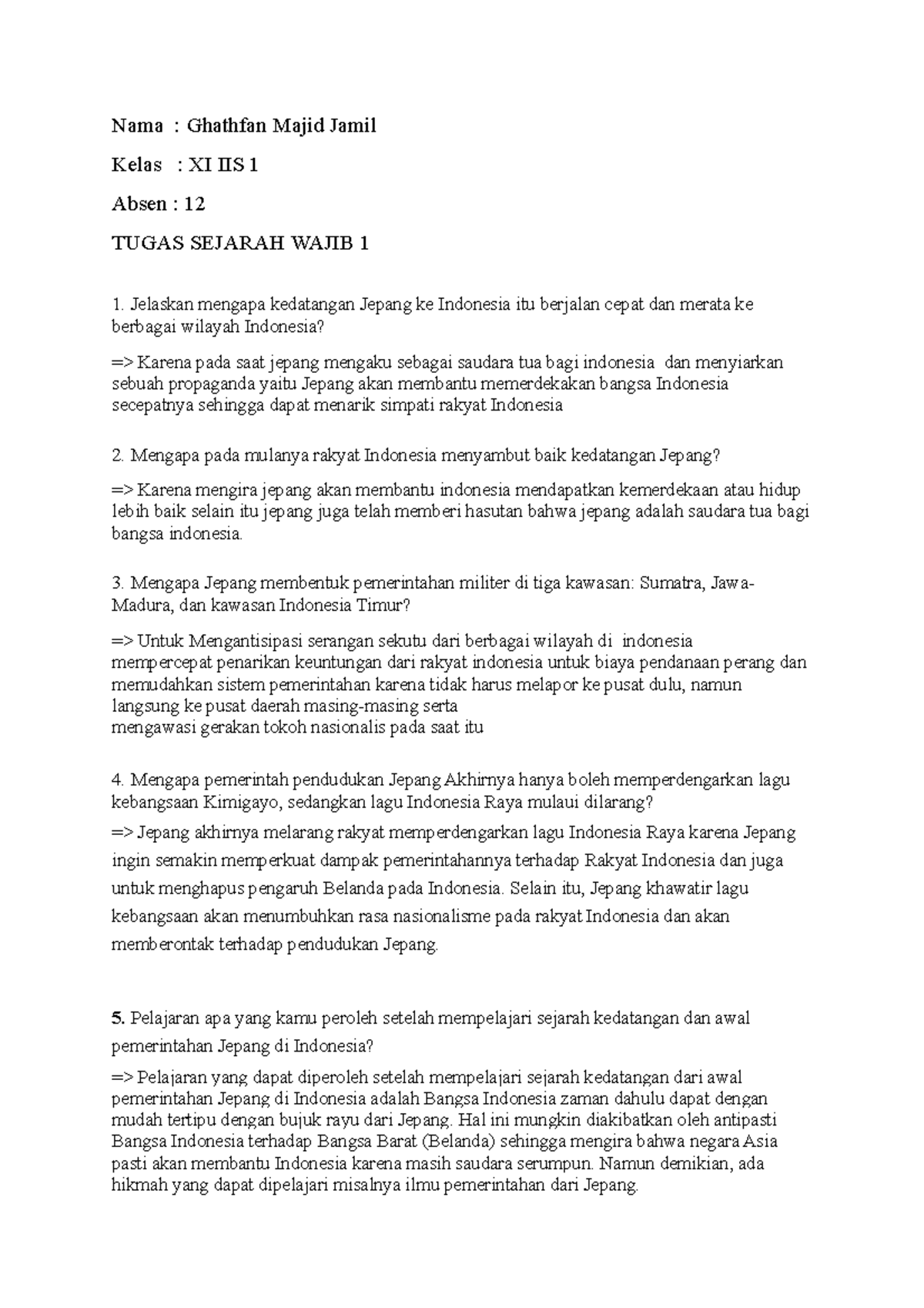 Tugas Sejarah Wajib 1 - Nama : Ghathfan Majid Jamil Kelas : XI IIS 1 ...