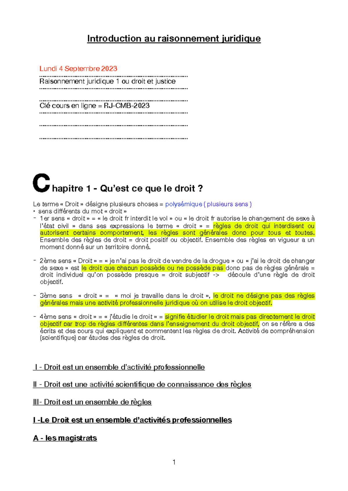 Introduction RJ1 - Introduction au raisonnement juridique Chapitre 1 - Qu’est ce que le droit ...
