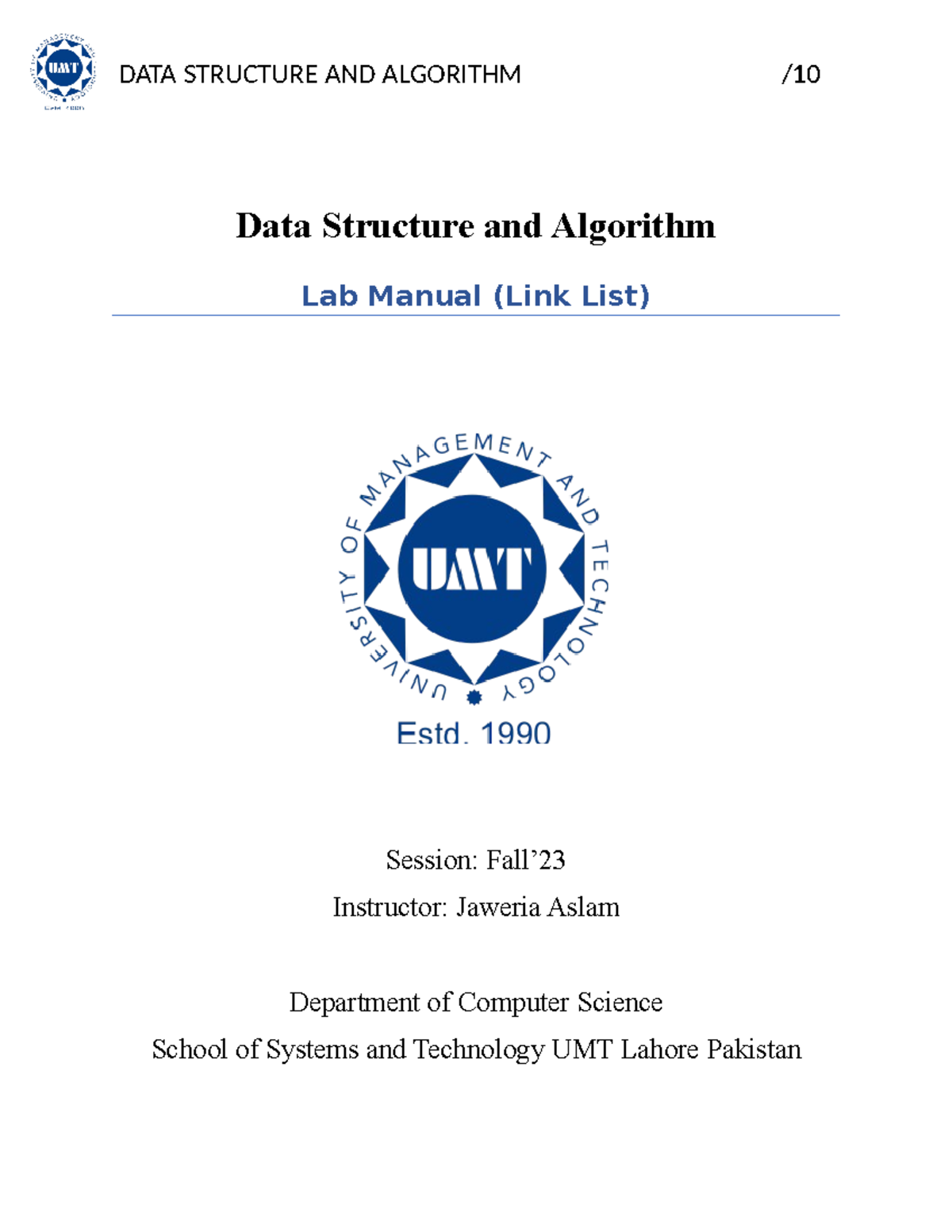 DSA LAB 04 - DSA LAB - Data Structure and Algorithm Lab Manual (Link ...