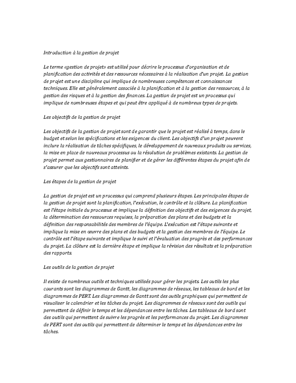 Project Management note study - Introduction à la gestion de projet Le ...