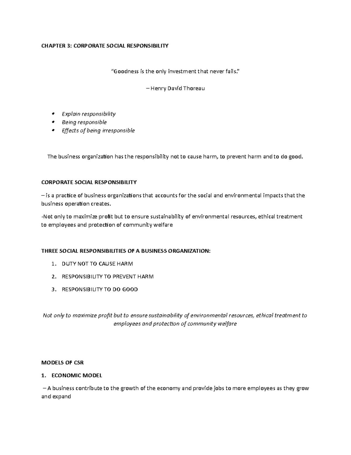 Chapter 3 - Corporate Social Responsibility - business ethics - DHVSU ...