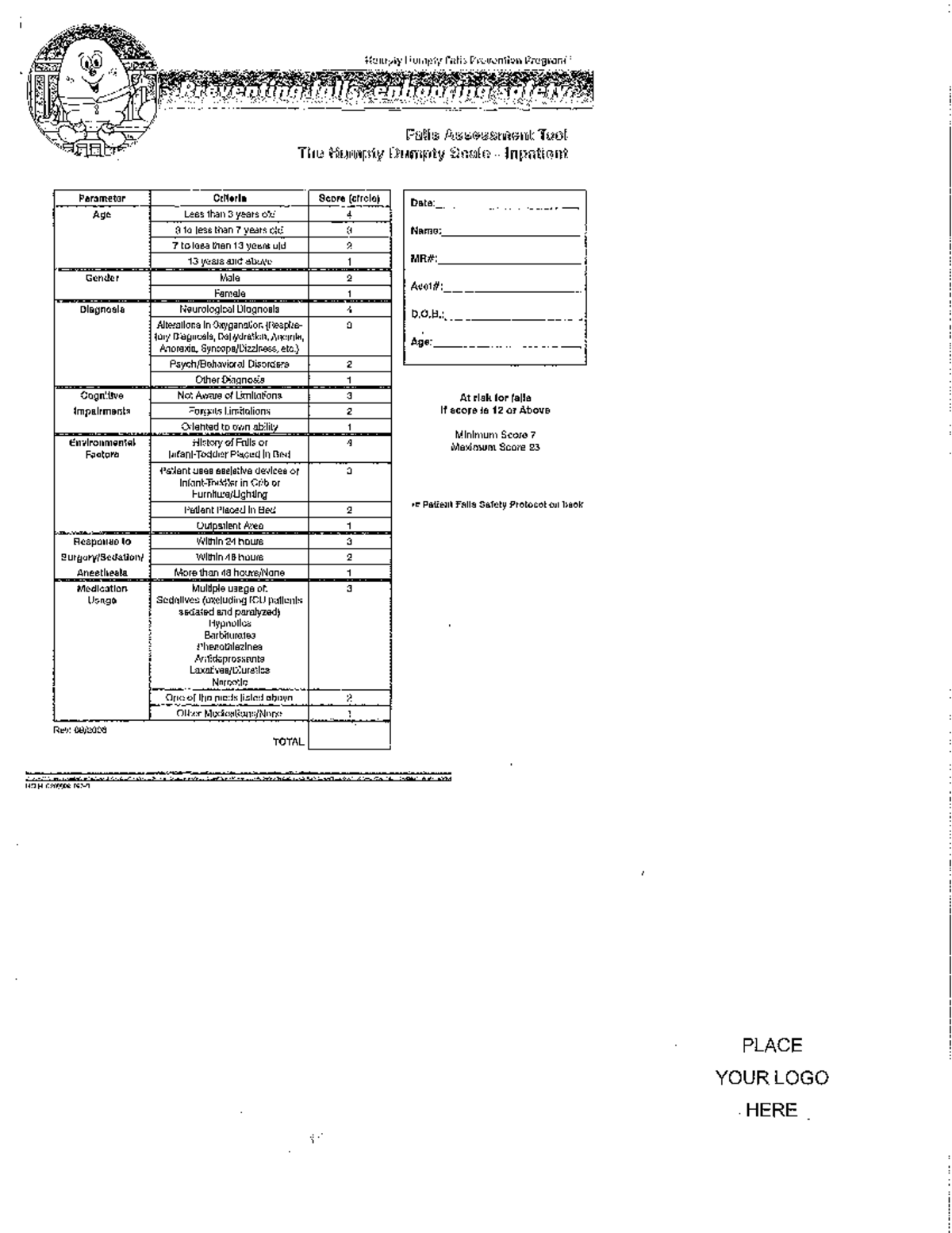 Pediatric fall risk scale - NUR283 - Studocu
