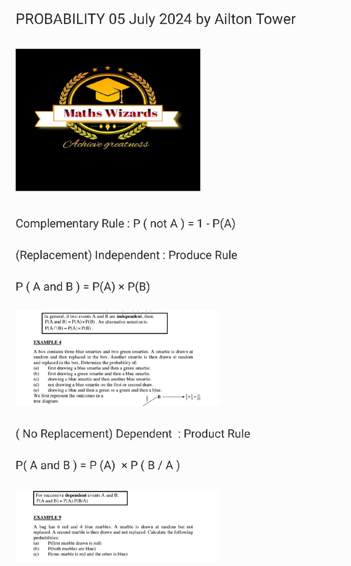 Probability Lesson by Ailton Tower - PROBABILITY 05 July 2024 Ailton ...