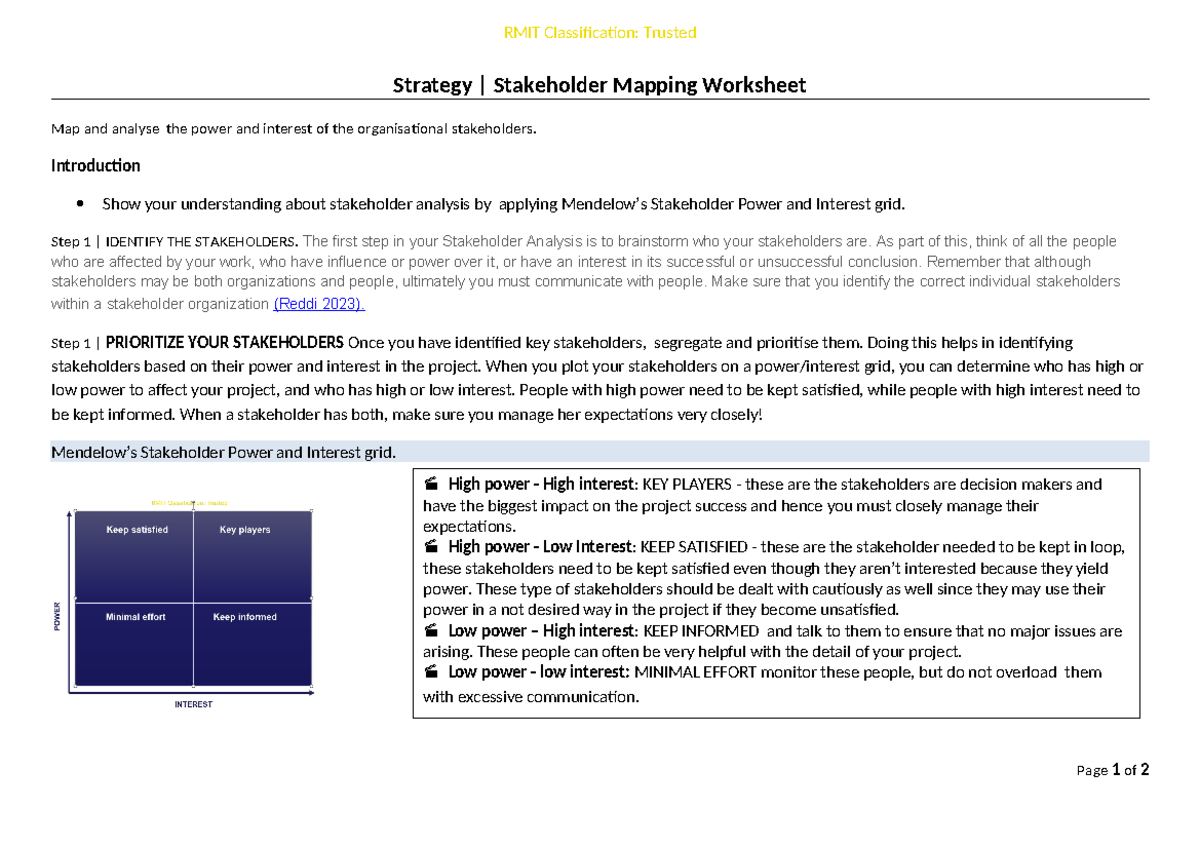 Stakeholder Mapping Worksheet 23 2 Rmit Classification Trusted Strategy Stakeholder Mapping