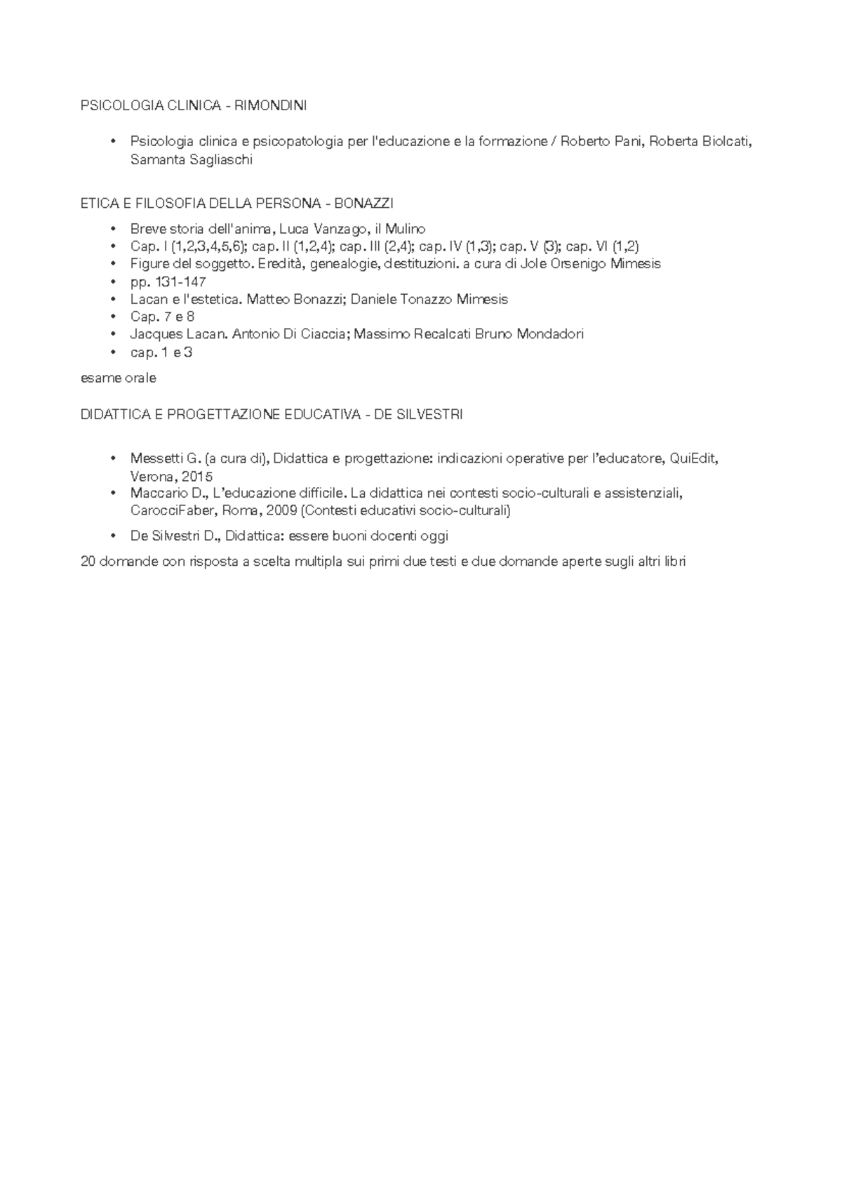 Esami 2022 PSICOLOGIA CLINICA RIMONDINI Psicologia Clinica E esami-2022-psicologia-clinica-rimondini-psicologia-clinica-e