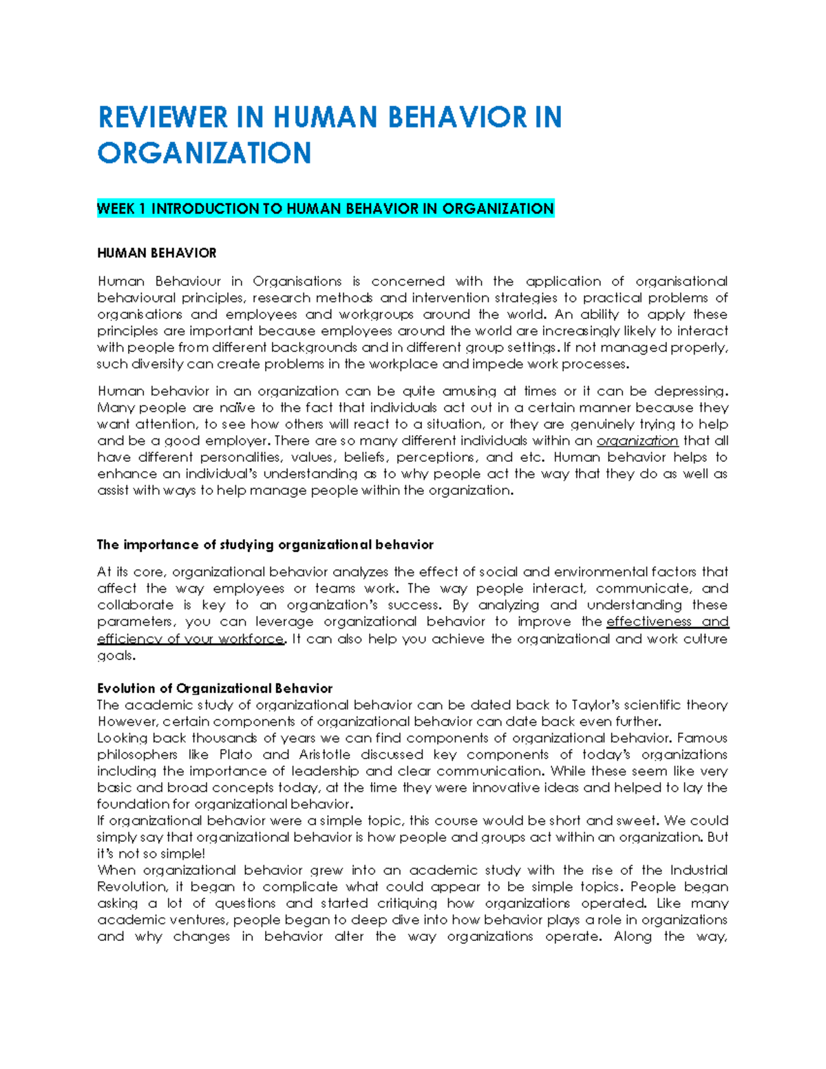 Reviewer IN Human Behavior IN Organization - REVIEWER IN HUMAN BEHAVIOR ...