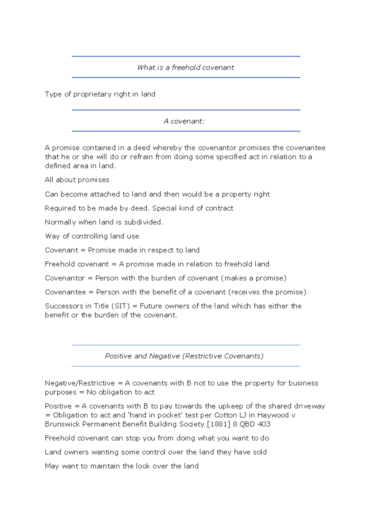 What is a freehold covenant - Property law - What is a freehold ...