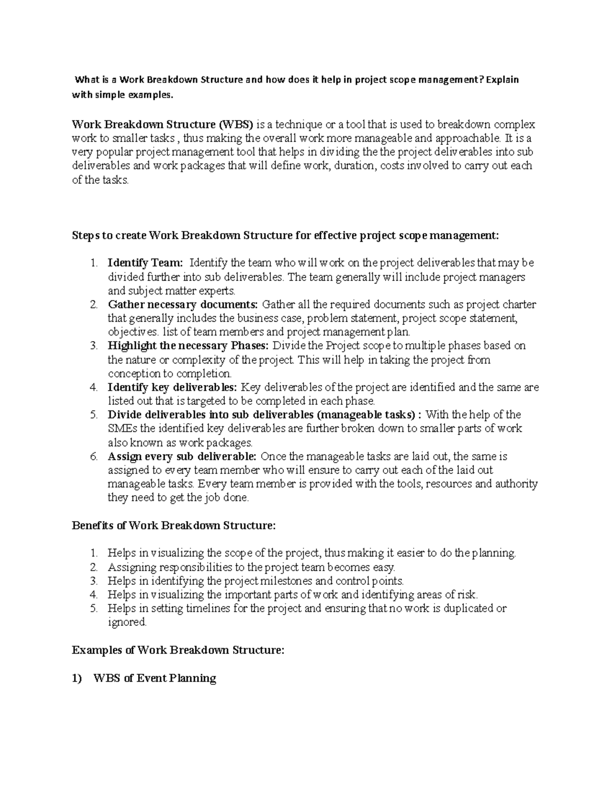 What is a Work Breakdown Structure and how does it help in project ...